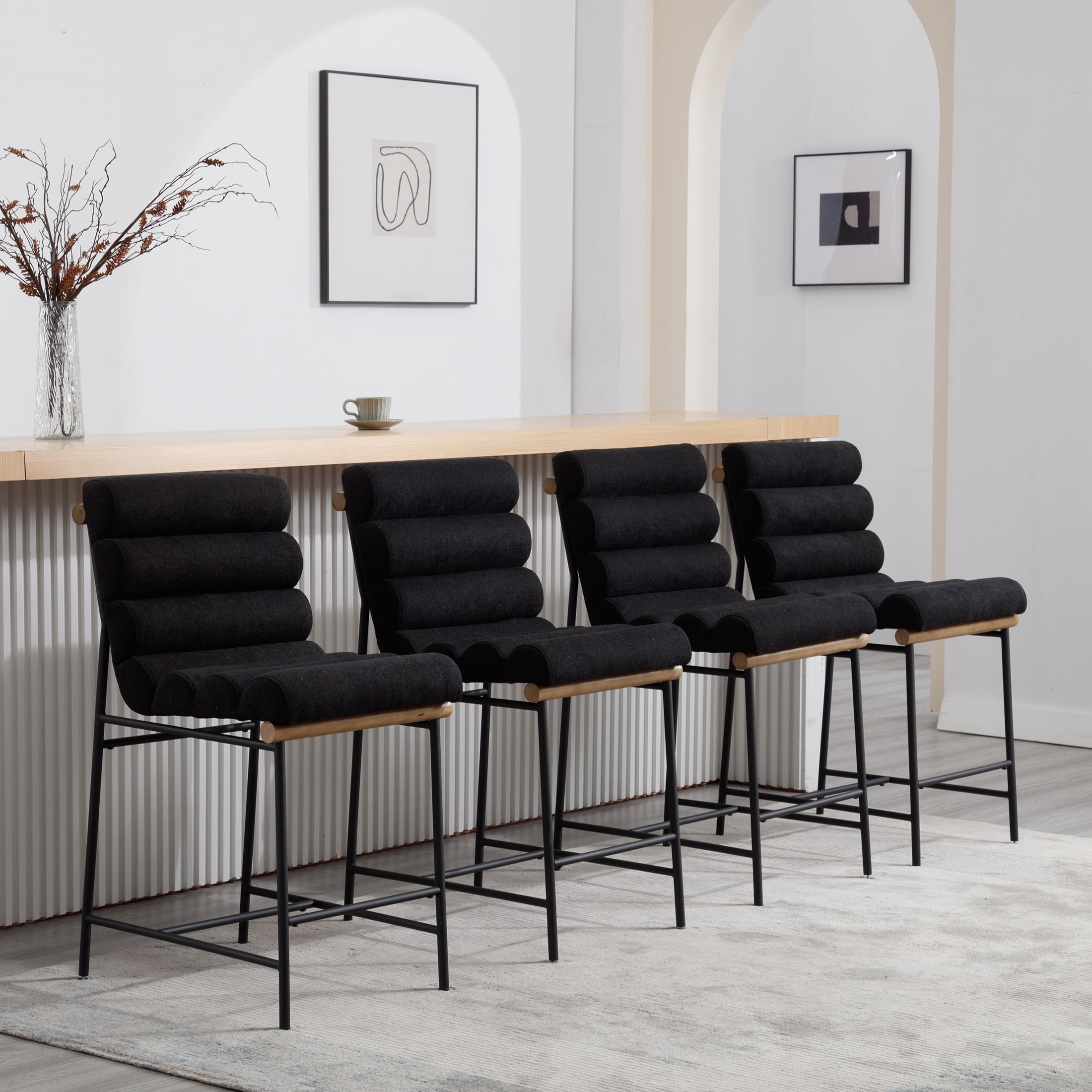 Guyou Linen Bar Stools Set of 4, 25 " Modern Upholstered Counter Height ...