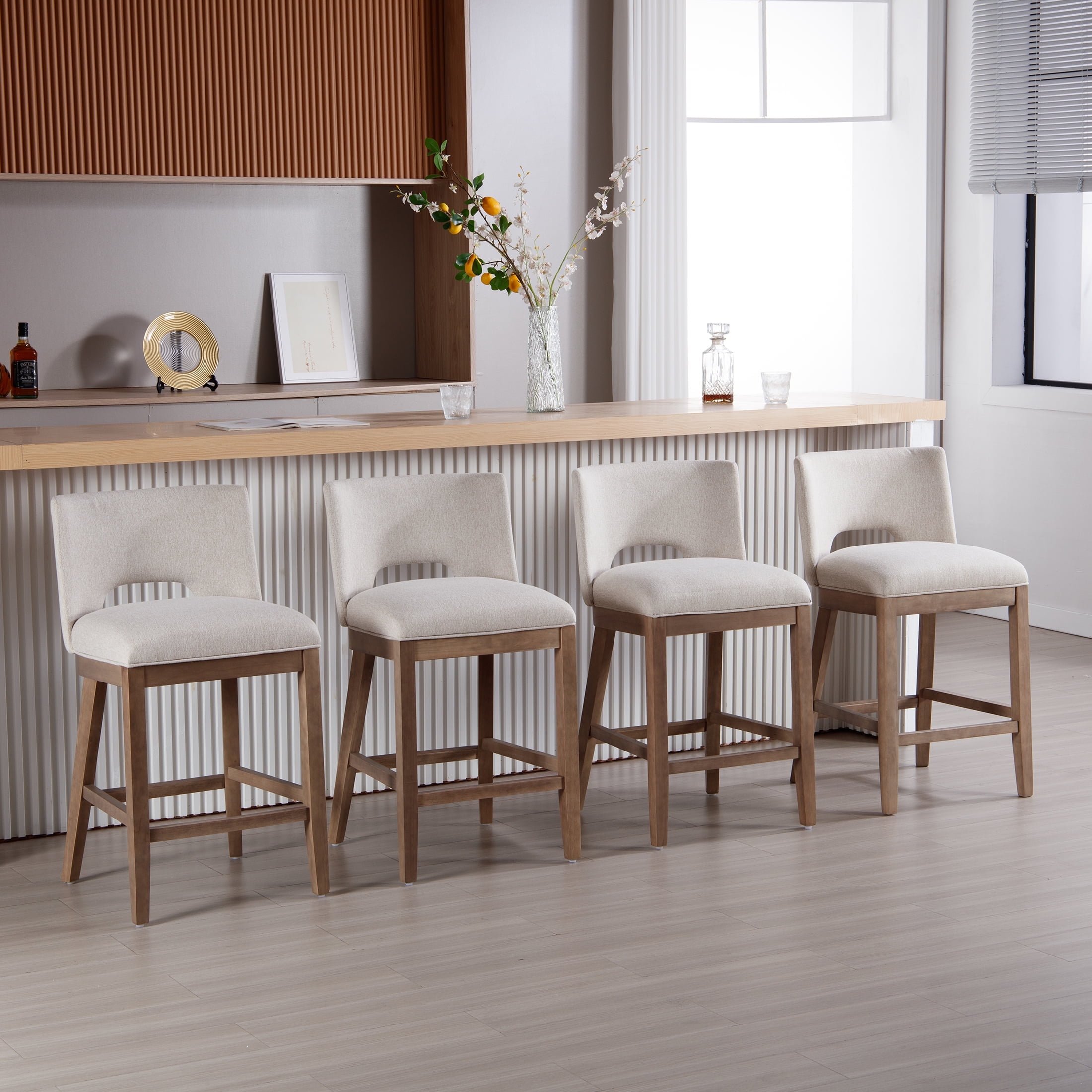 Guyou Linen Bar Stools Set of 4, 26" Modern Counter Height Barstools, Farmhouse Wooden Kitchen ...