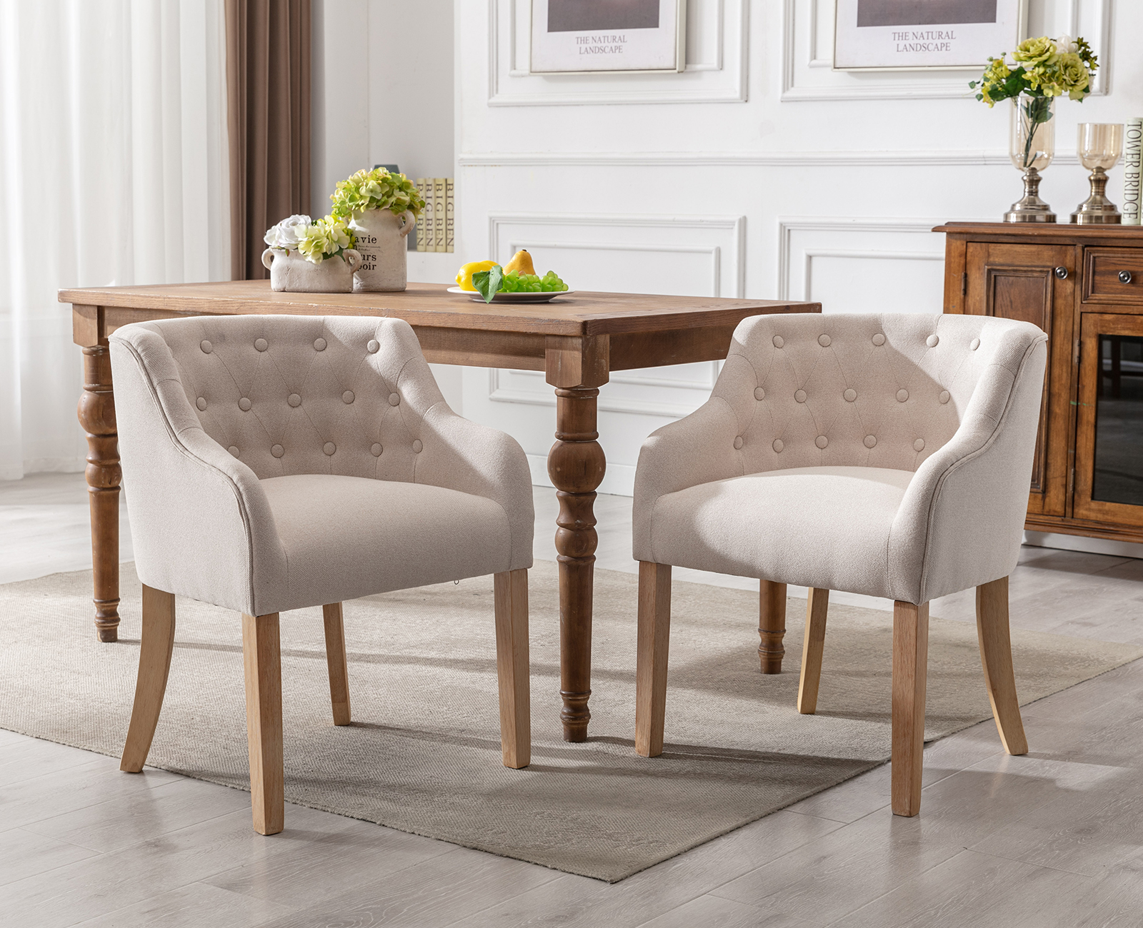 Guyou Modern Linen Dining Chair Set of 3, Mid-century Upholstered ...