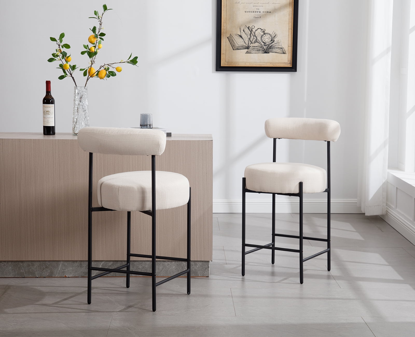 Guyou Linen Modern Barstools, Curved Open Back, Counter Height, Metal ...