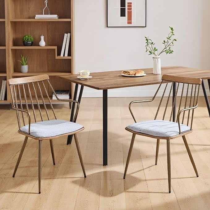 Guyou Metal Dining Chairs Set of 2, Mid-Century Modern Upholstered ...