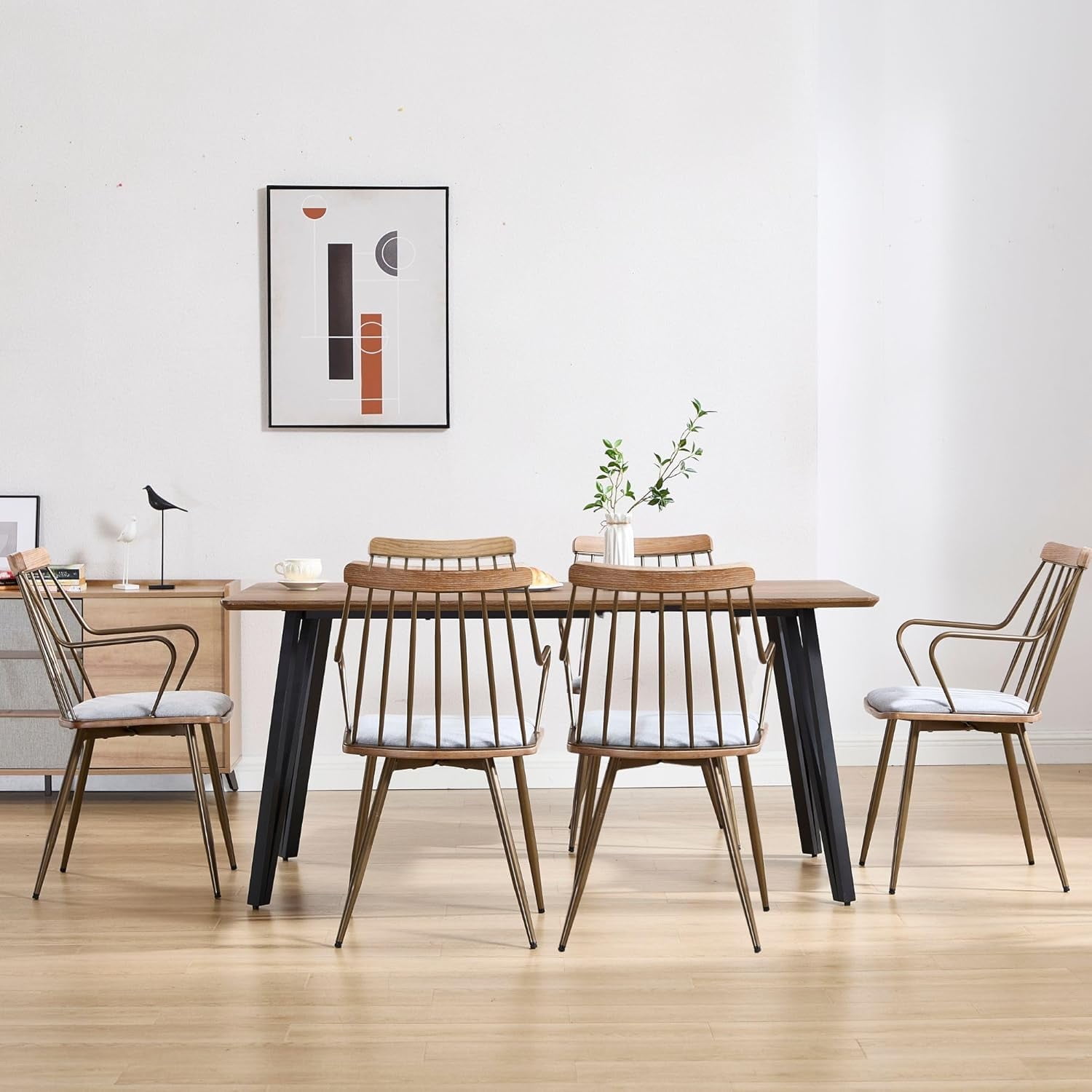 Guyou Metal Dining Chairs Set of 6, Mid-Century Modern Upholstered ...