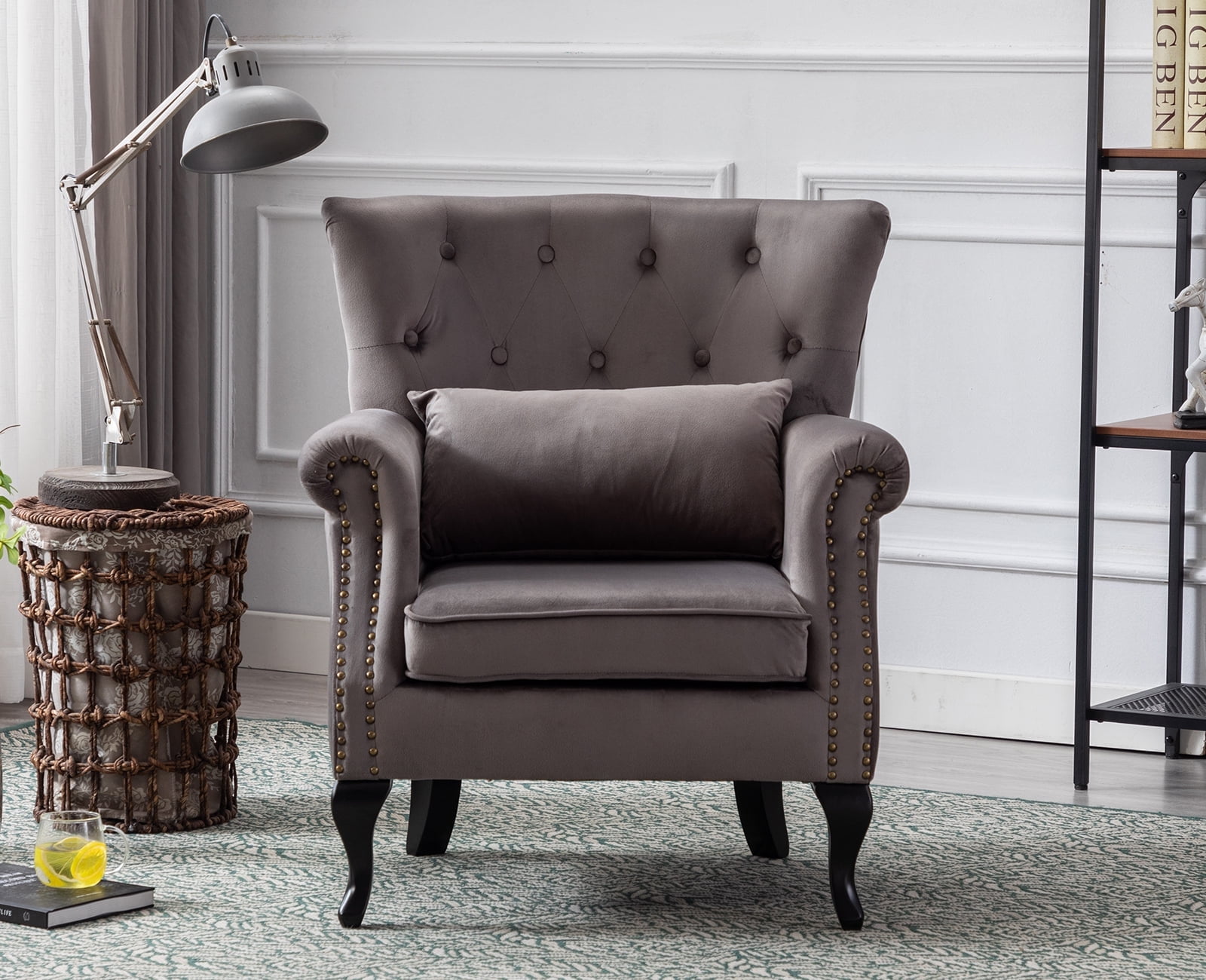 Guyou Mid Century Accent Chair Modern Button Tufted Armchair Wingback ...