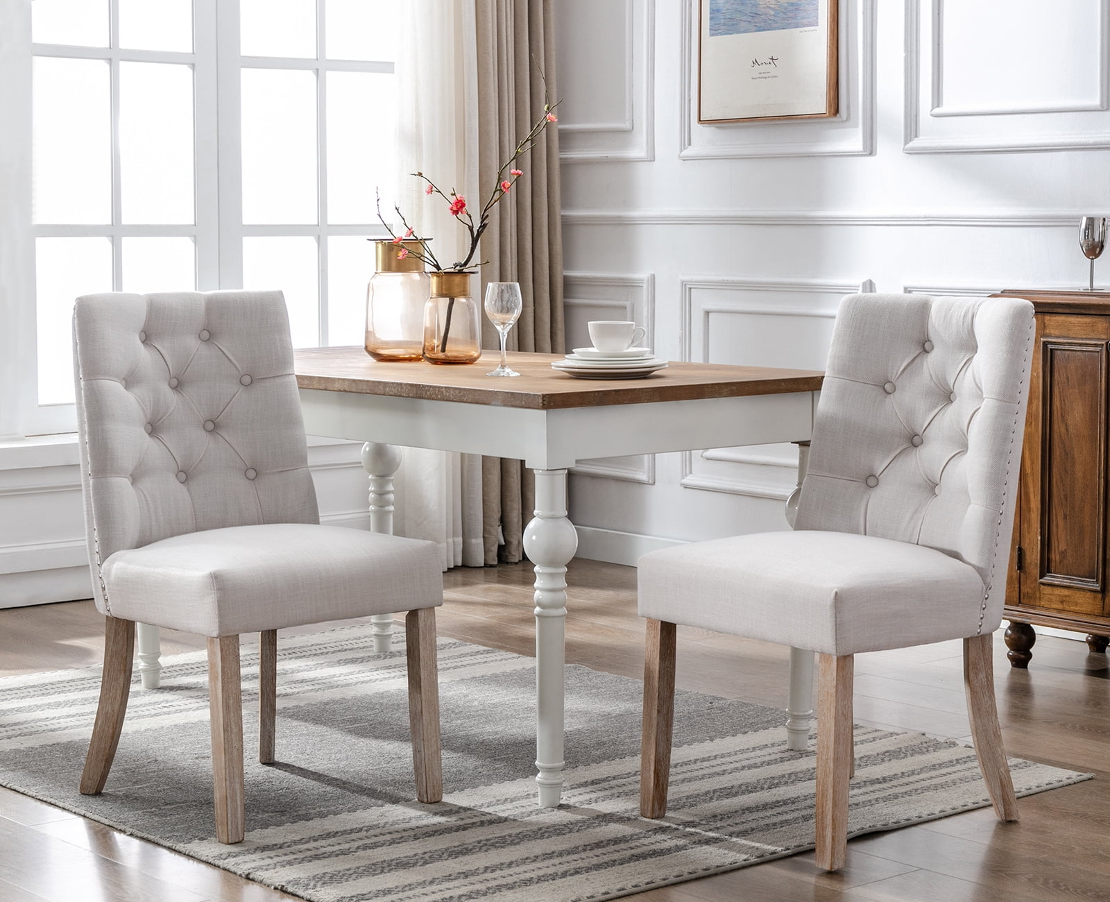 Guyou Mid Century Modern Dining Chairs with Nailhead Trim Button Tufted ...