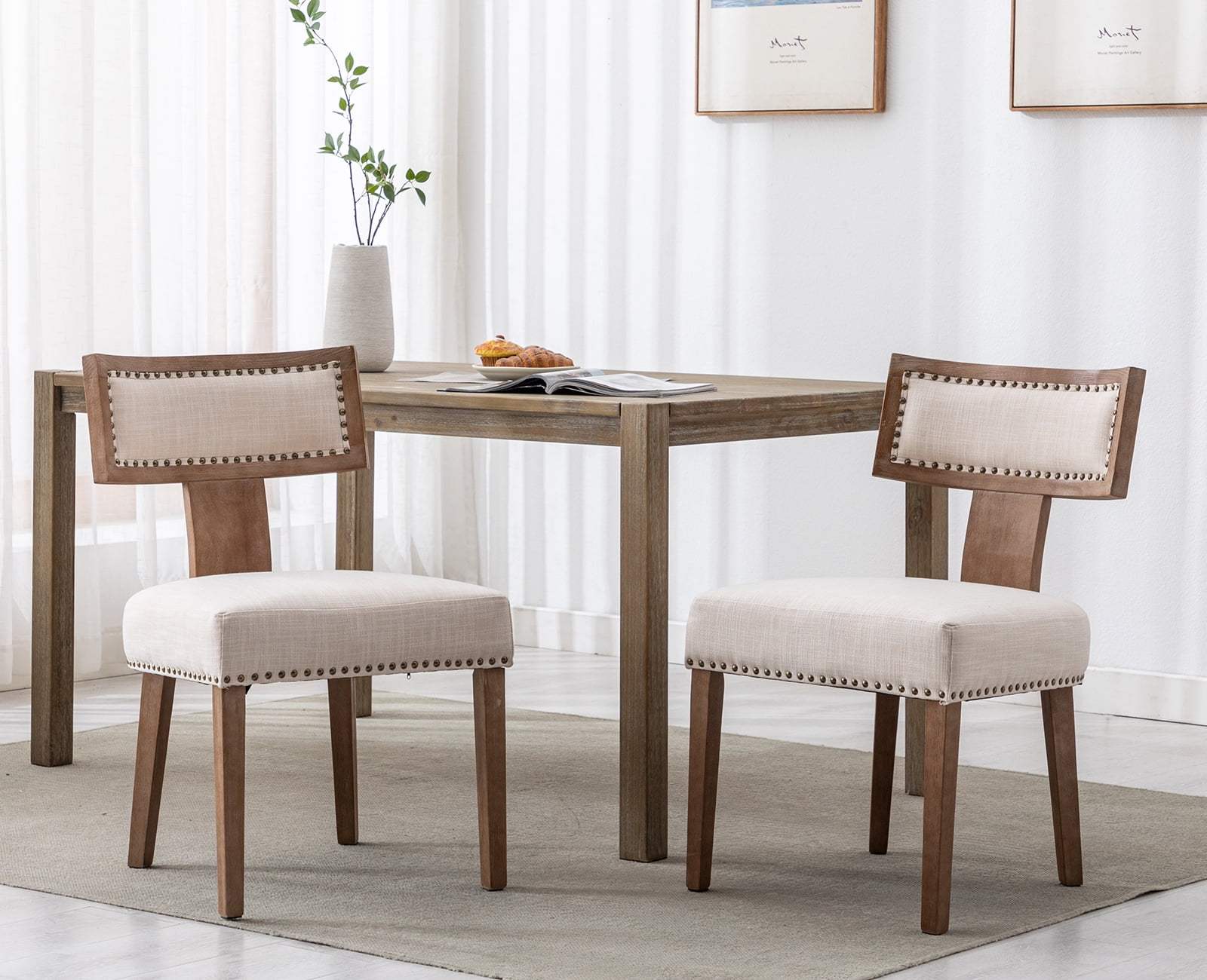 Guyou Mid Century Modern Dining Chairs Set of 2, Farmhouse Linen ...