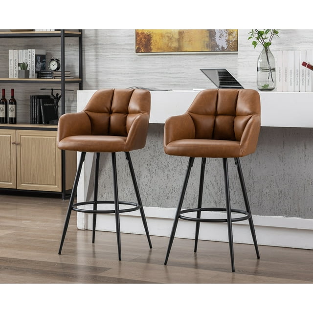 Guyou Modern 30"Counter Height Stool Set of 2, Faux Leather Upholstered ...