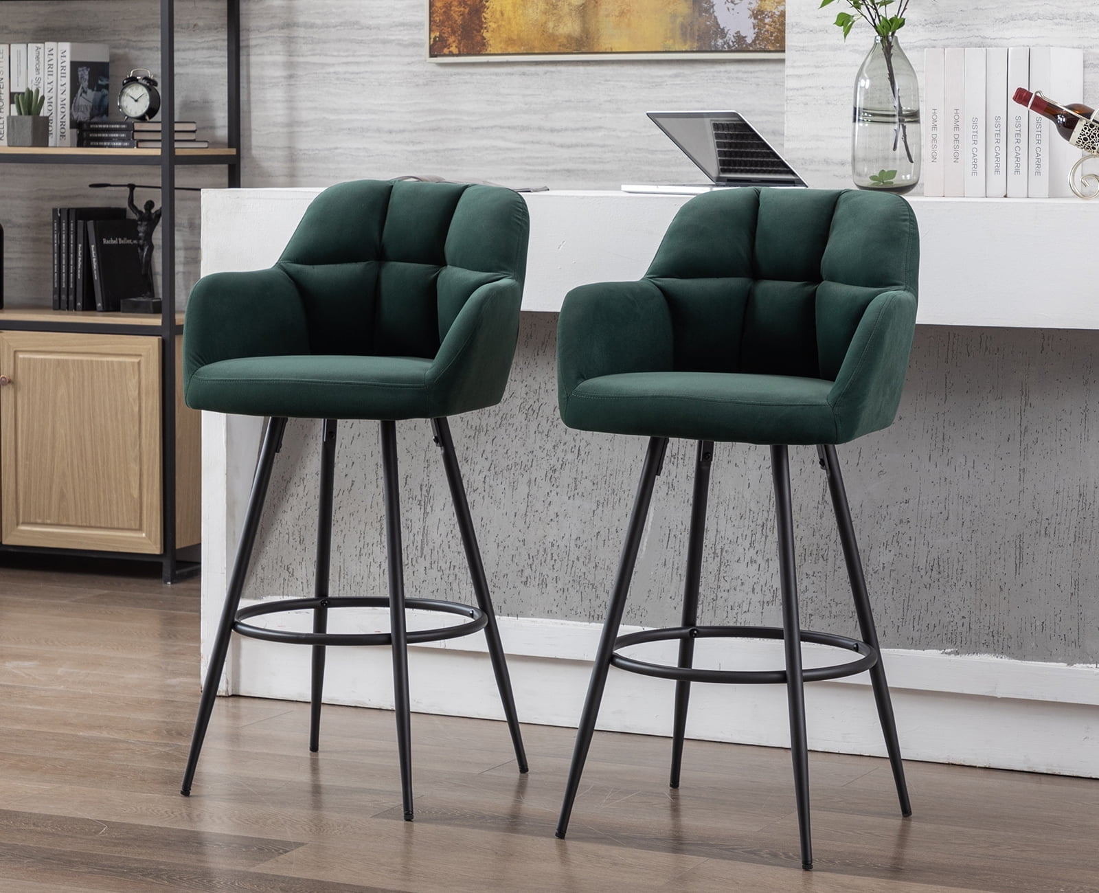 Guyou Modern 30"Counter Height Stool Set of 2, Velvet Upholstered Bar ...