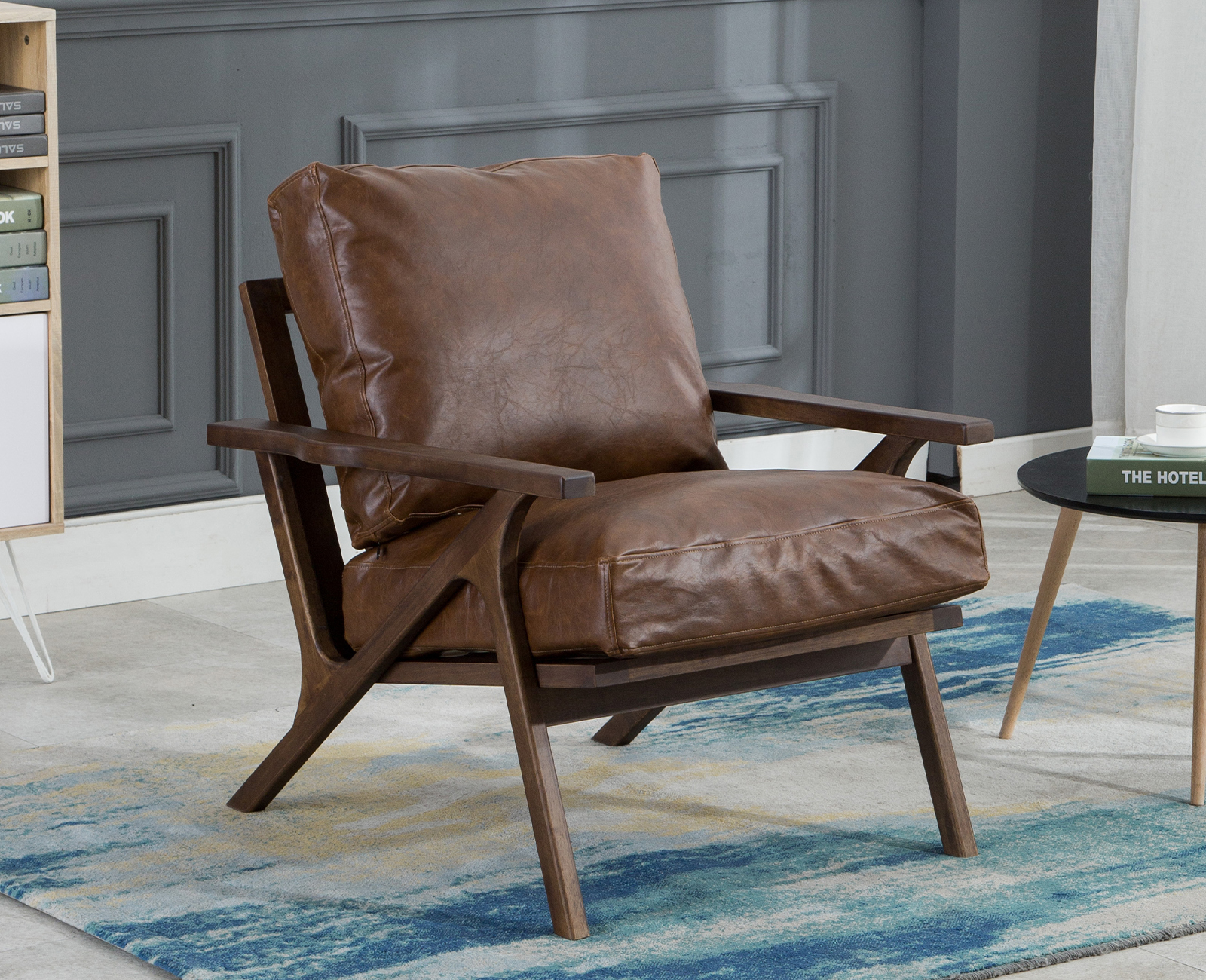 Art Leon Mid Century Lounge Chairs PU Leather Accent Chairs Metal Frame ...