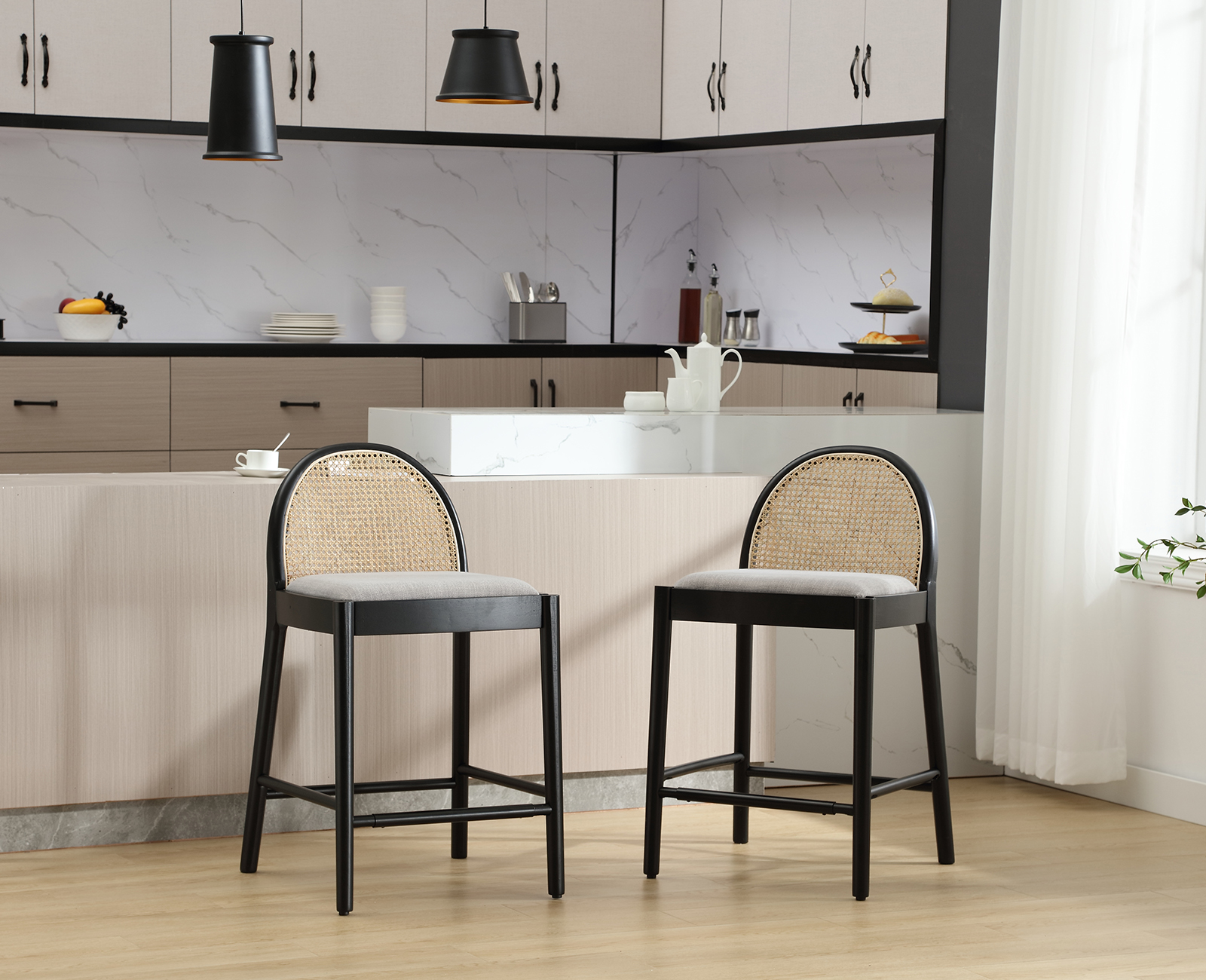 bali & pari Adrena Modern Bohemian Natural Brown Rattan Bar Stool ...