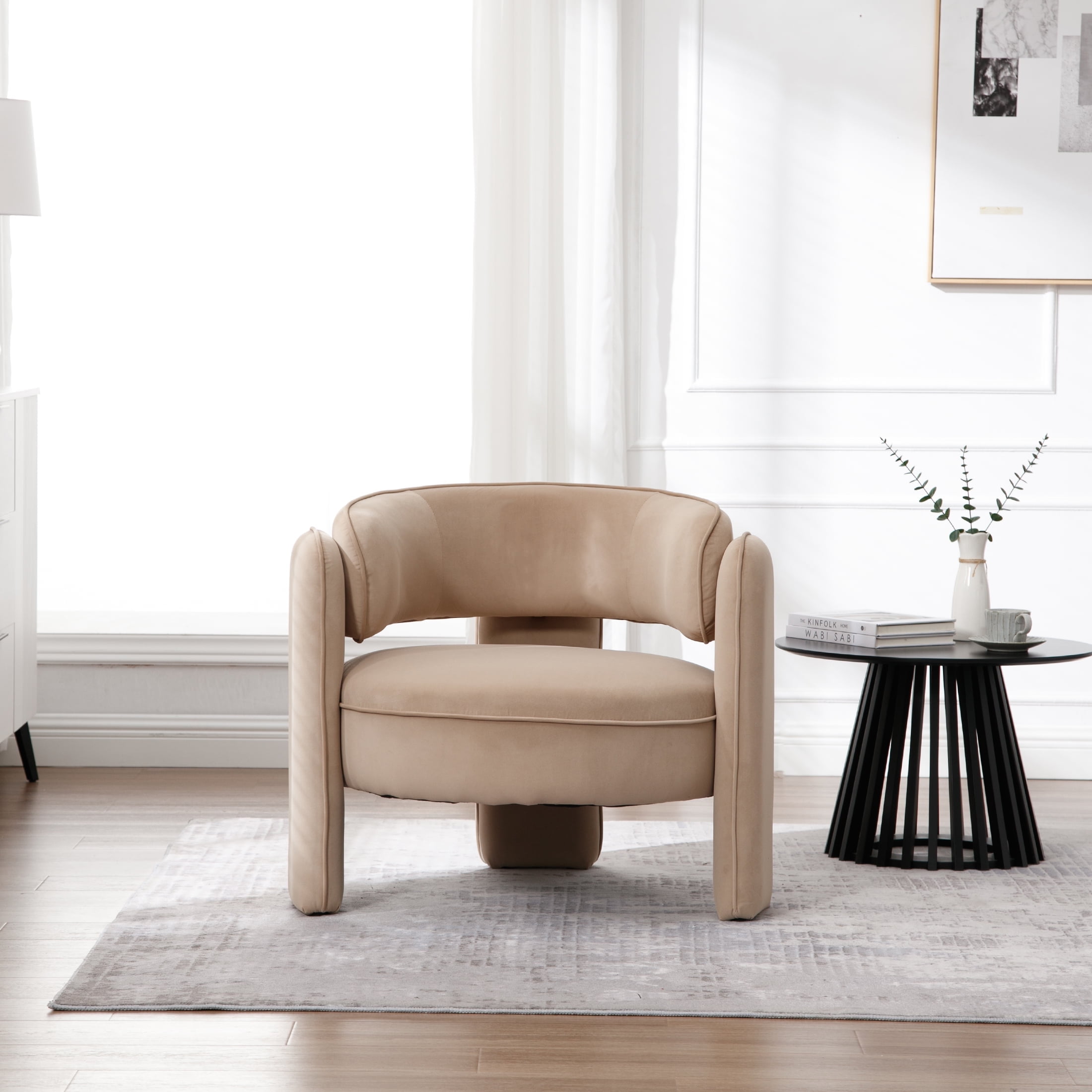 Guyou Modern Barrel Accent Chair, Velvet Upholstered Round Armchair ...