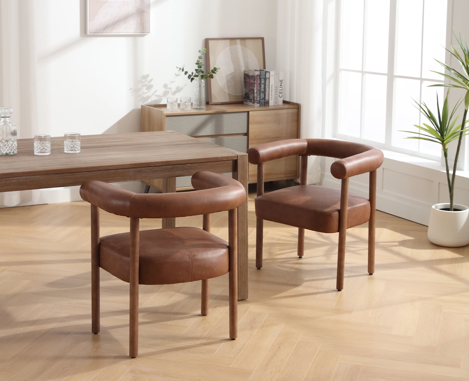 Guyou Modern Barrel Dining Chairs Set of 2, Mid-Century Farmhouse ...