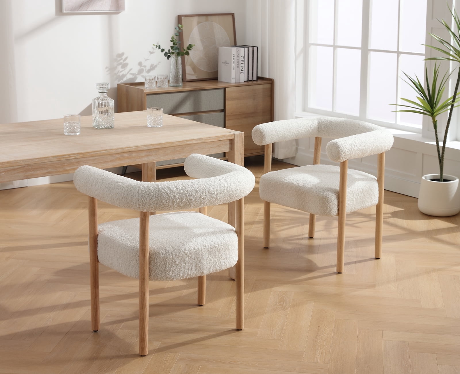 Guyou Modern Barrel Dining Chairs Set of 2, Mid-Century Farmhouse ...