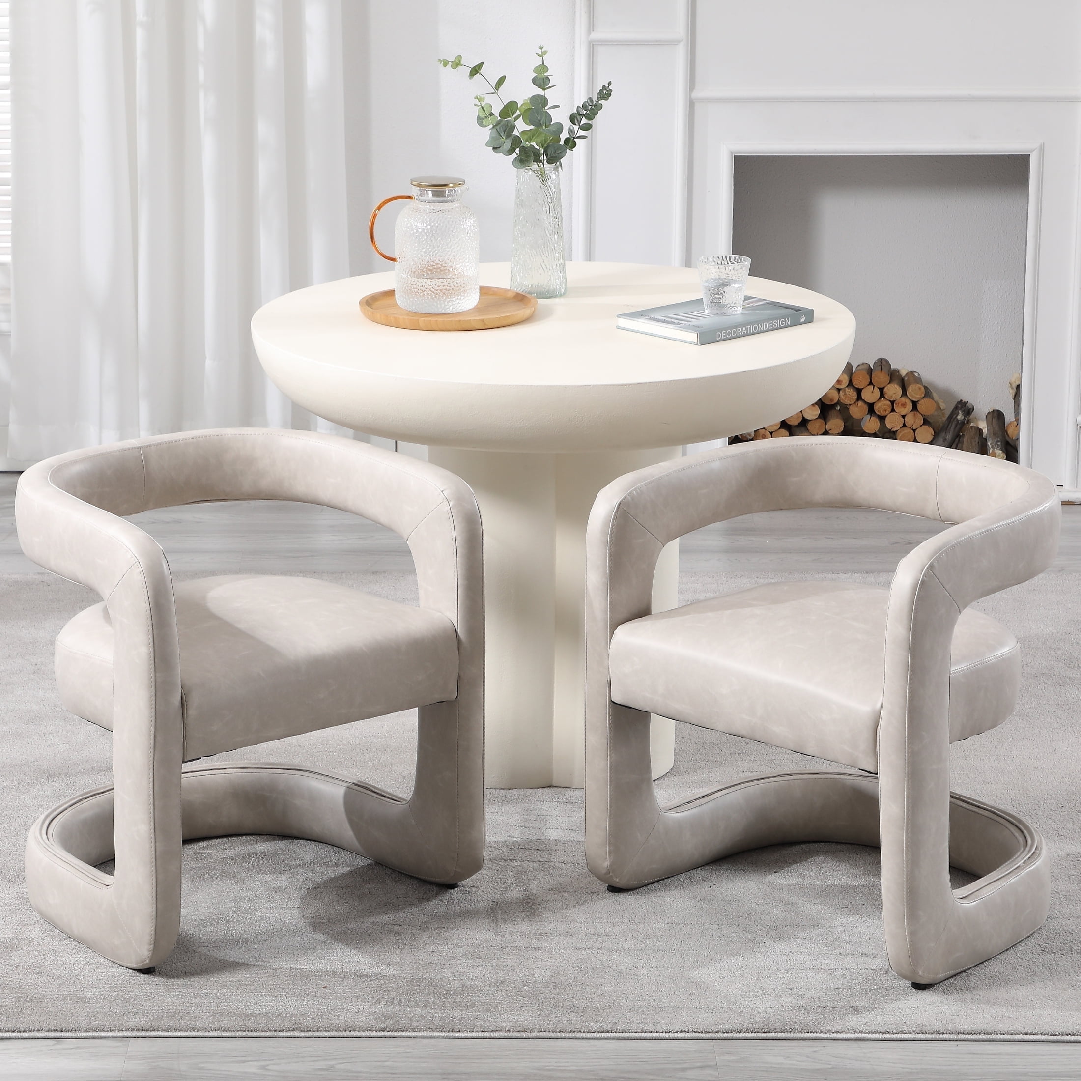 Guyou Modern Barrel Dining Chairs (Set of Two), PU Upholstered Kitchen ...