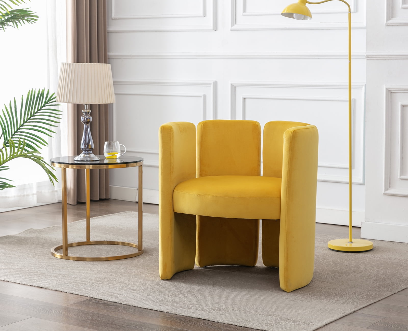 Guyou Modern Barrel Chair, Velvet Upholstered Accent Chair, Yellow ...