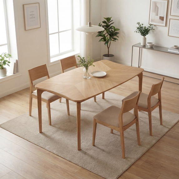 Guyou Modern Curved Edge Dining Table, 63" Solid Wood Kitchen Table ...