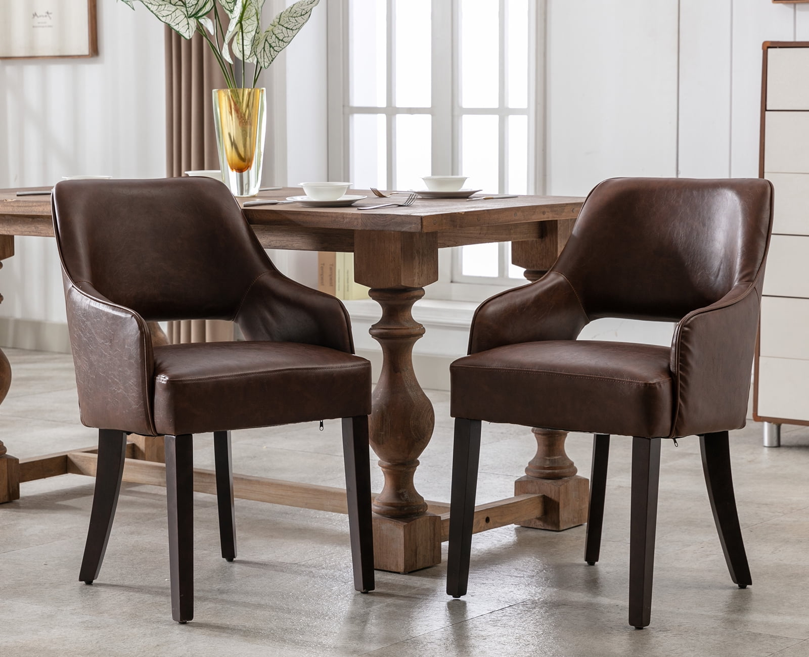 Guyou Modern Dining Chair Set of 2, Faux Leather Upholstered Armchair ...