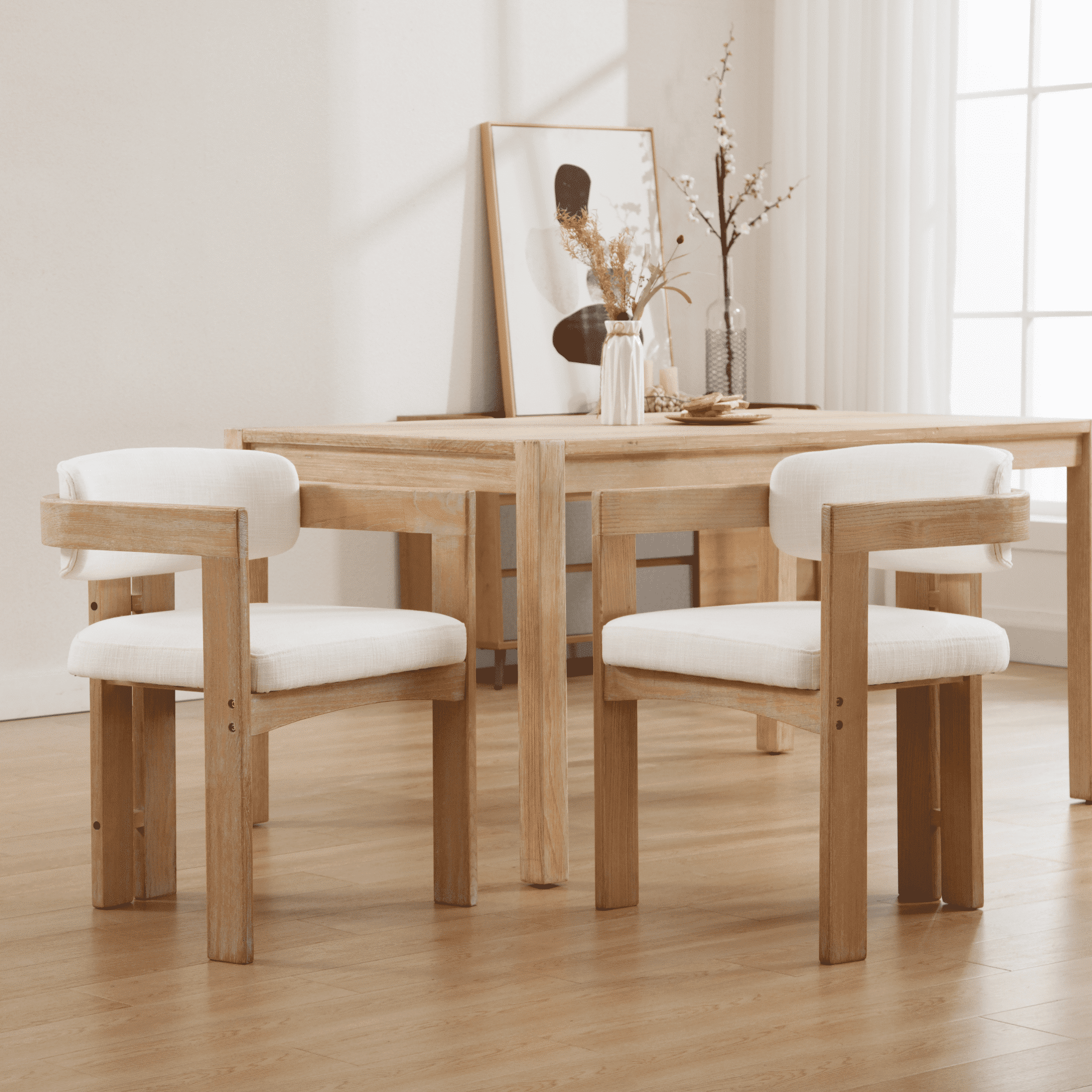 Guyou Modern Dining Chairs Set of 2, Linen Barrel Dining Room Chairs ...