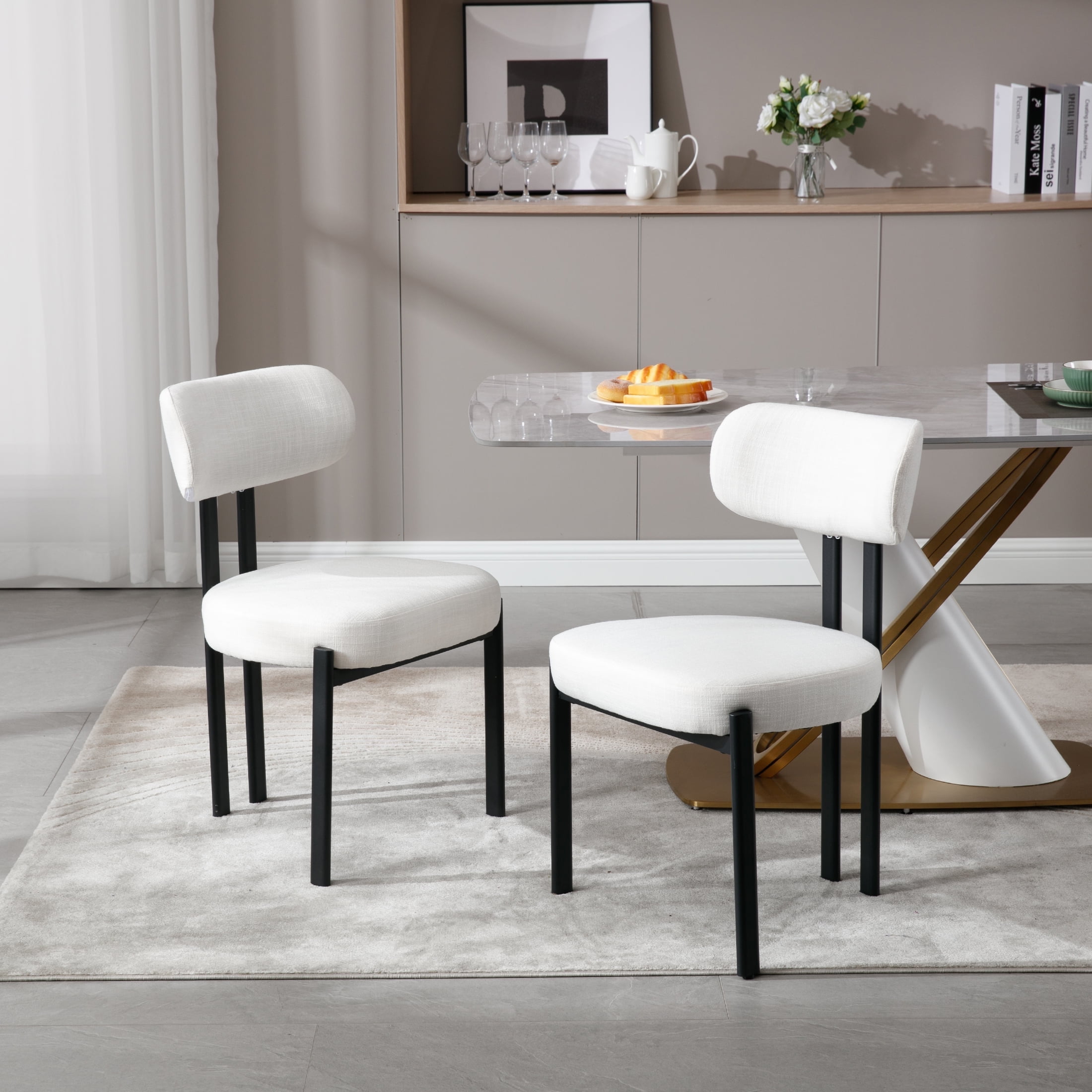 Guyou Modern Dining Chairs Set of 2, Linen Upholstered Kitchen Chairs ...