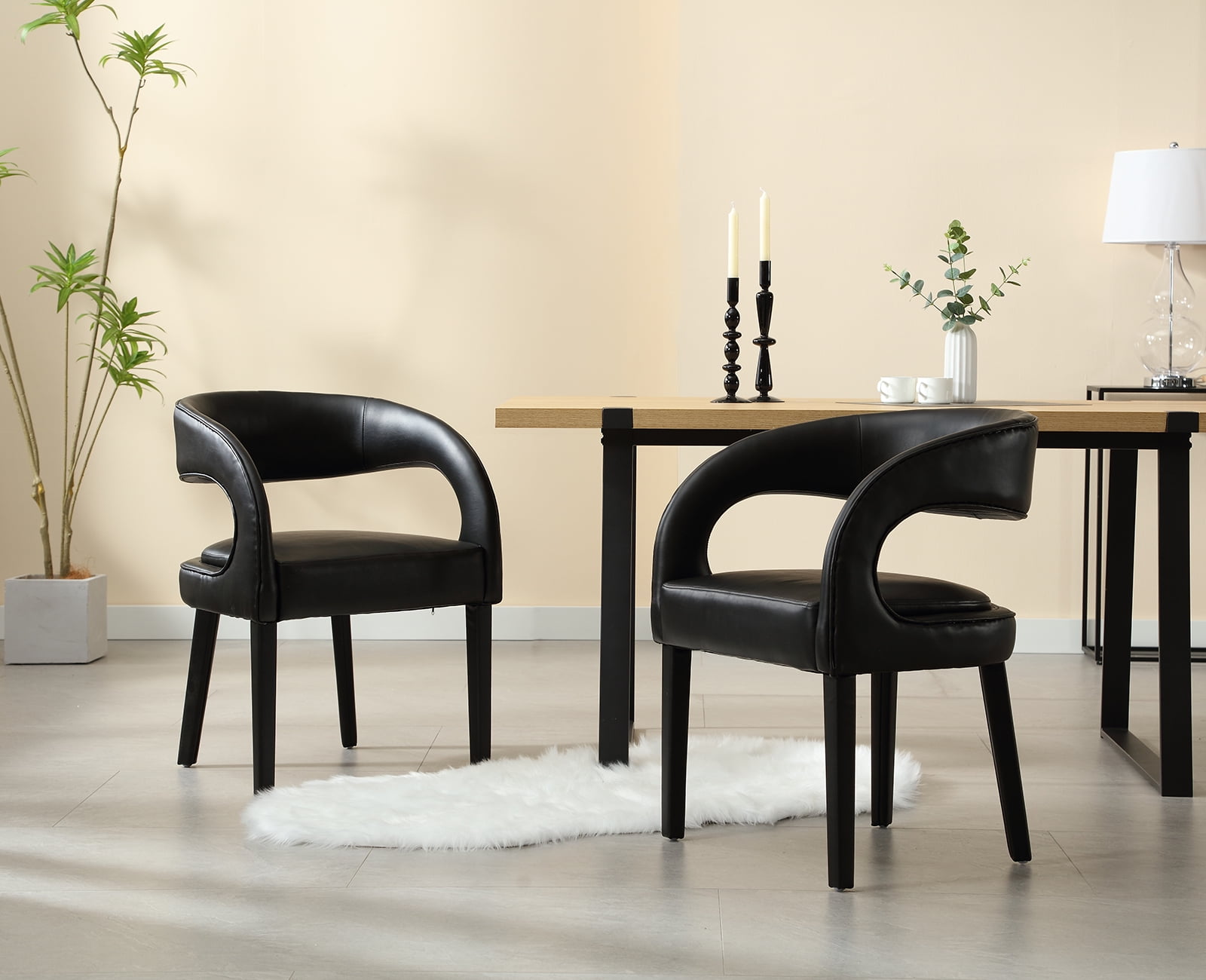 Guyou Modern Dining Chairs Set of 2, PU Upholstered Barrel Kitchen ...