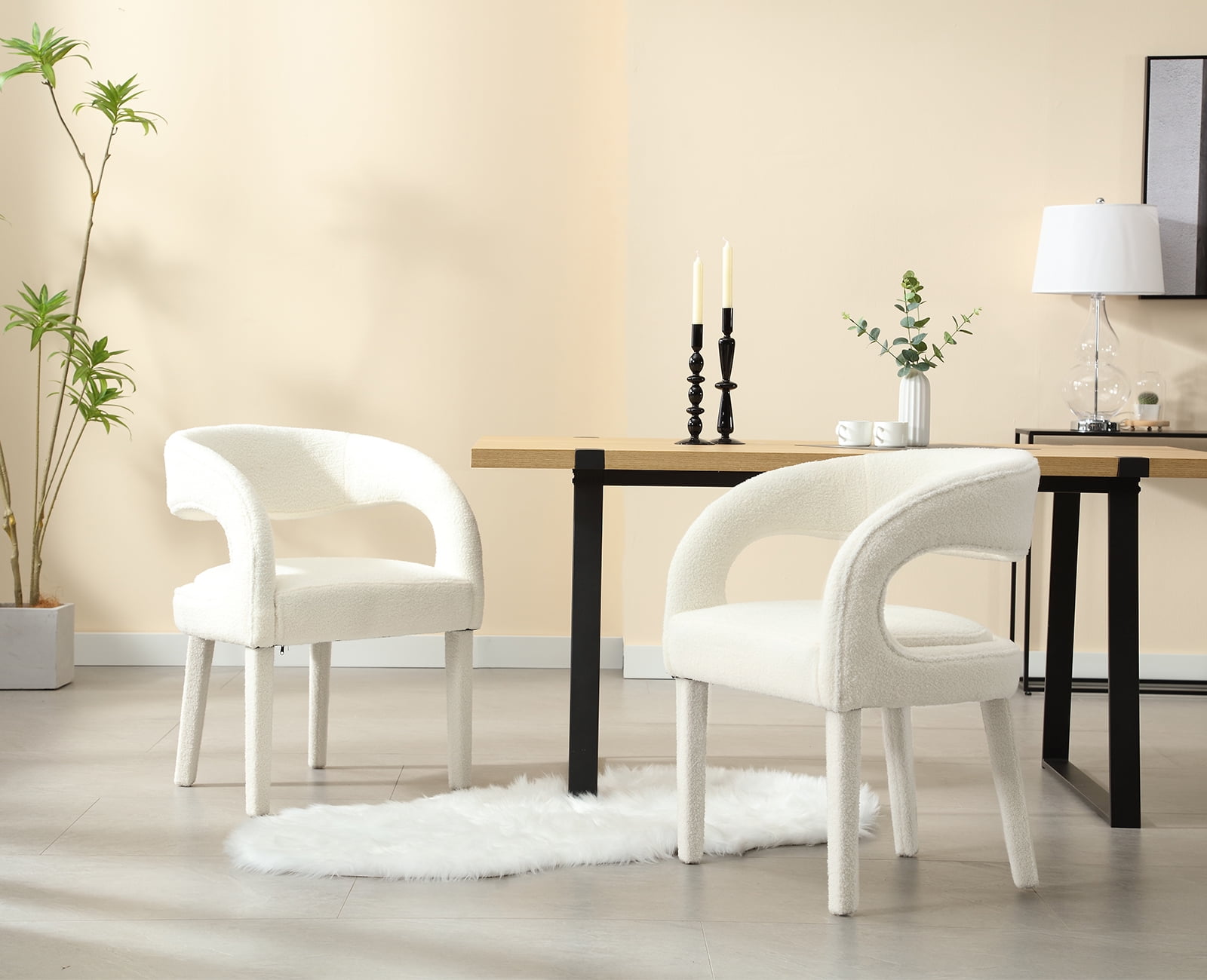 Guyou Modern Dining Chairs Set of 2, Sherpa Upholstered Barrel Kitchen ...