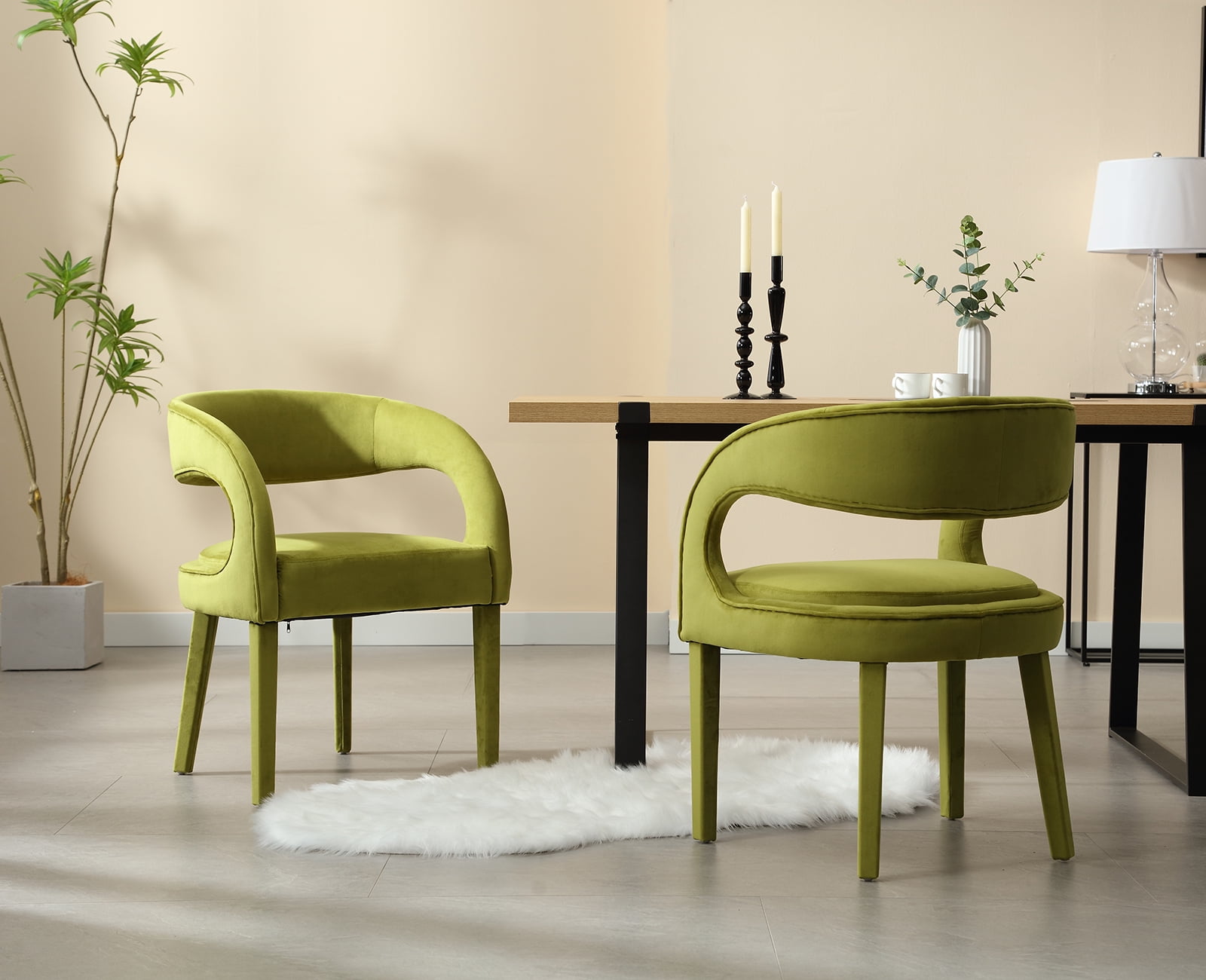 Guyou Modern Dining Chairs Set of 2, Velvet Upholstered Barrel Kitchen ...