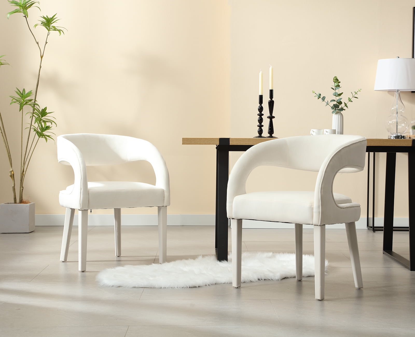 Guyou Modern Velvet Dining Chairs, Set of 2, Barrel Kitchen Chairs ...