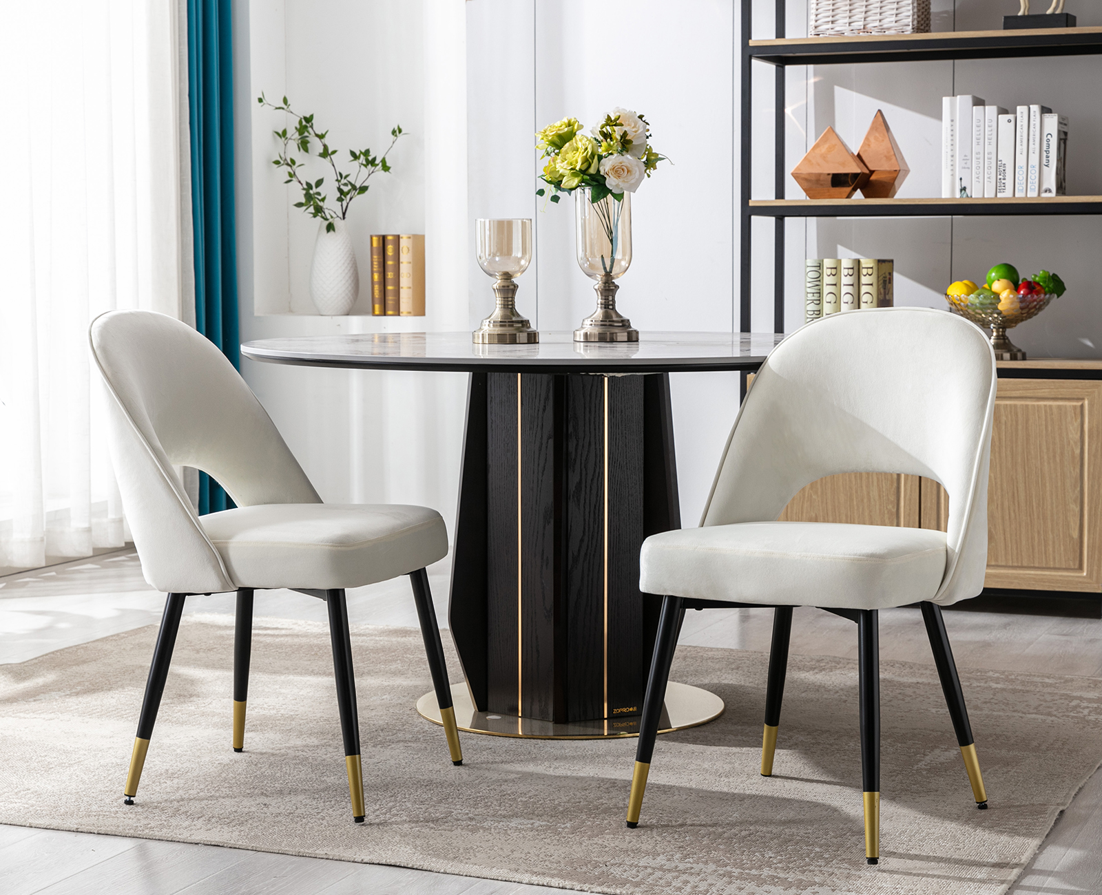 Guyou Velvet Dining Chair Set of 2, Modern Finger Shaped Upholstered ...