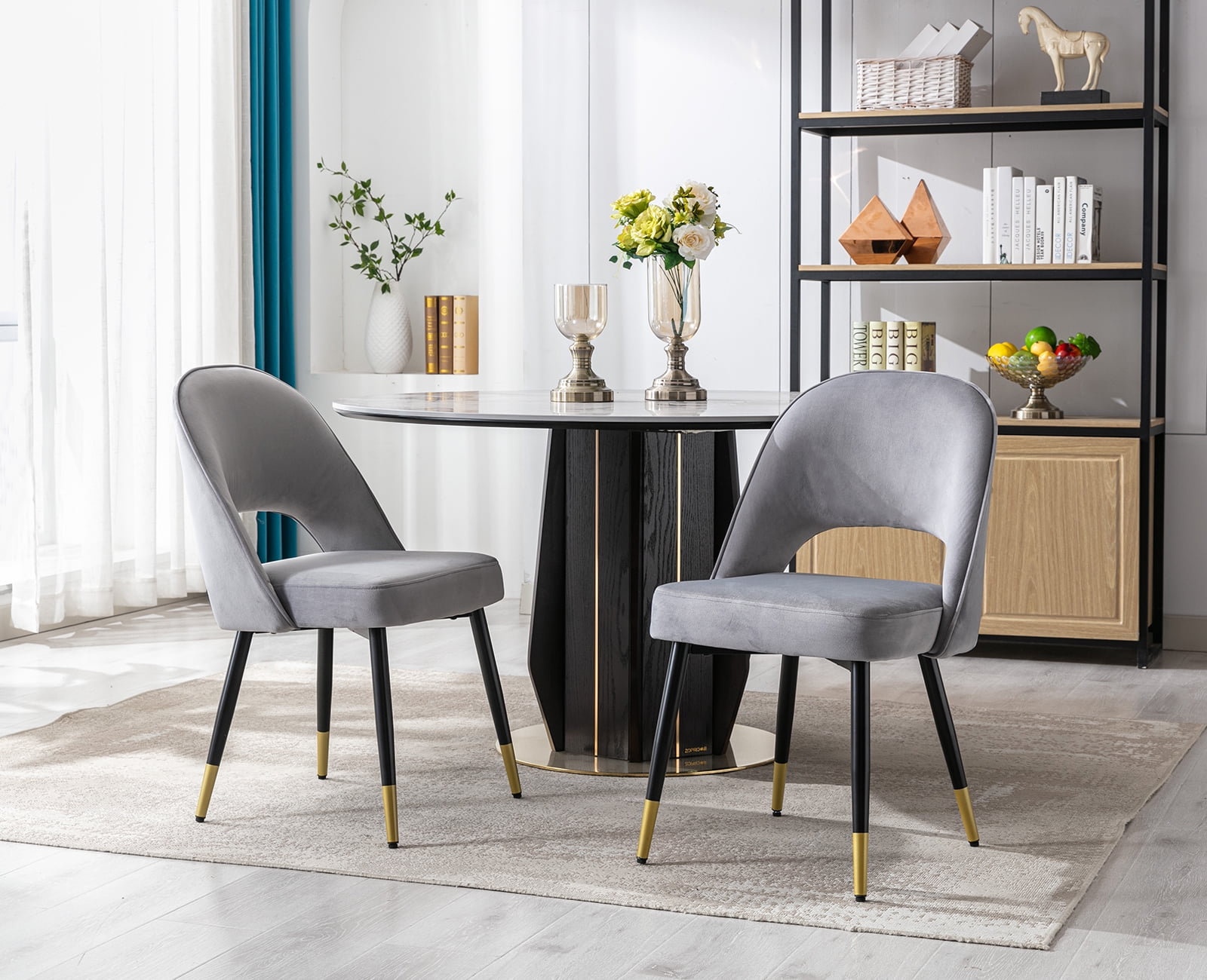 Guyou Modern Dining Chairs Set of 2, Velvet Upholstered Kitchen Chair ...