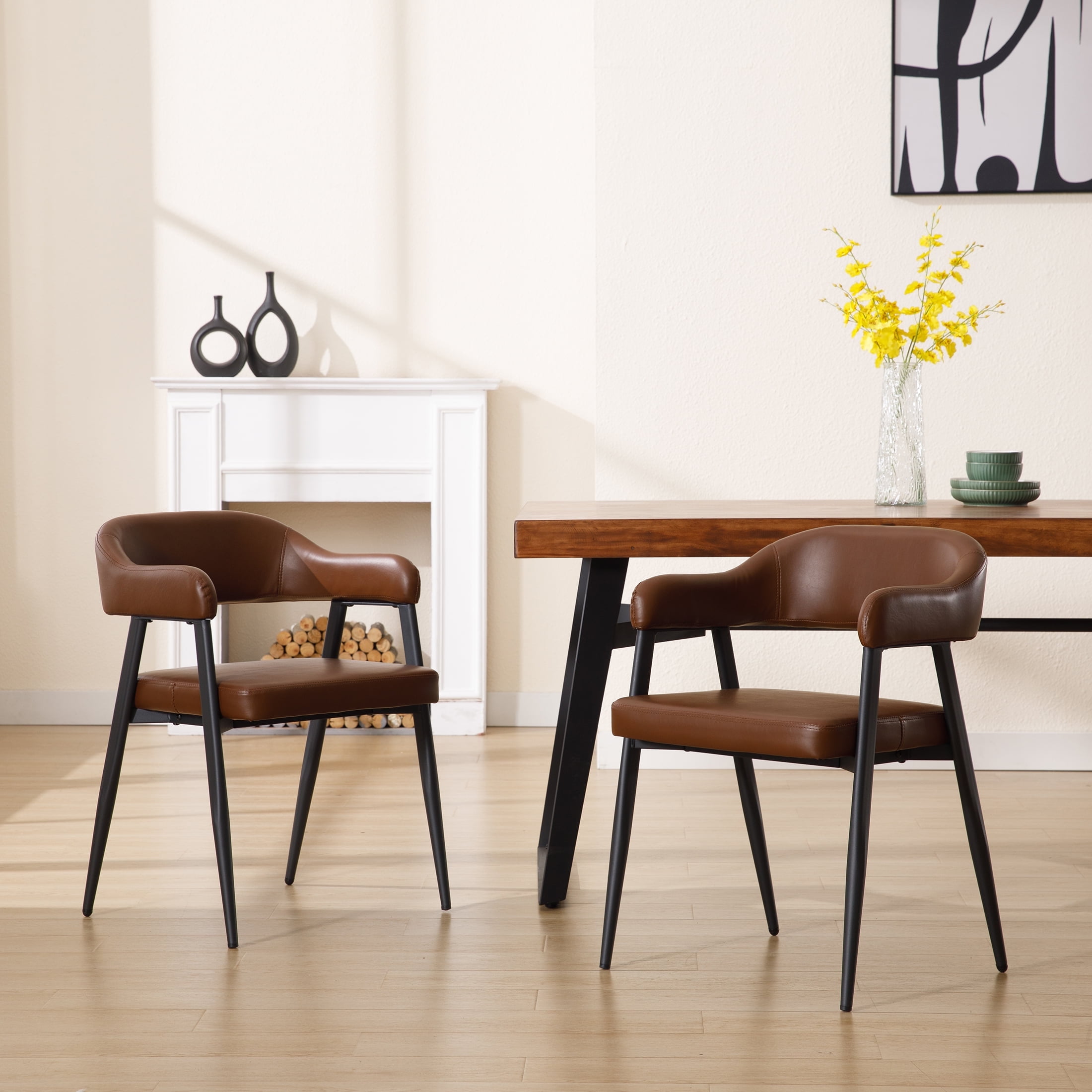 Guyou Modern Dining Room Armchairs Set of 2, Retro Faux Leather ...