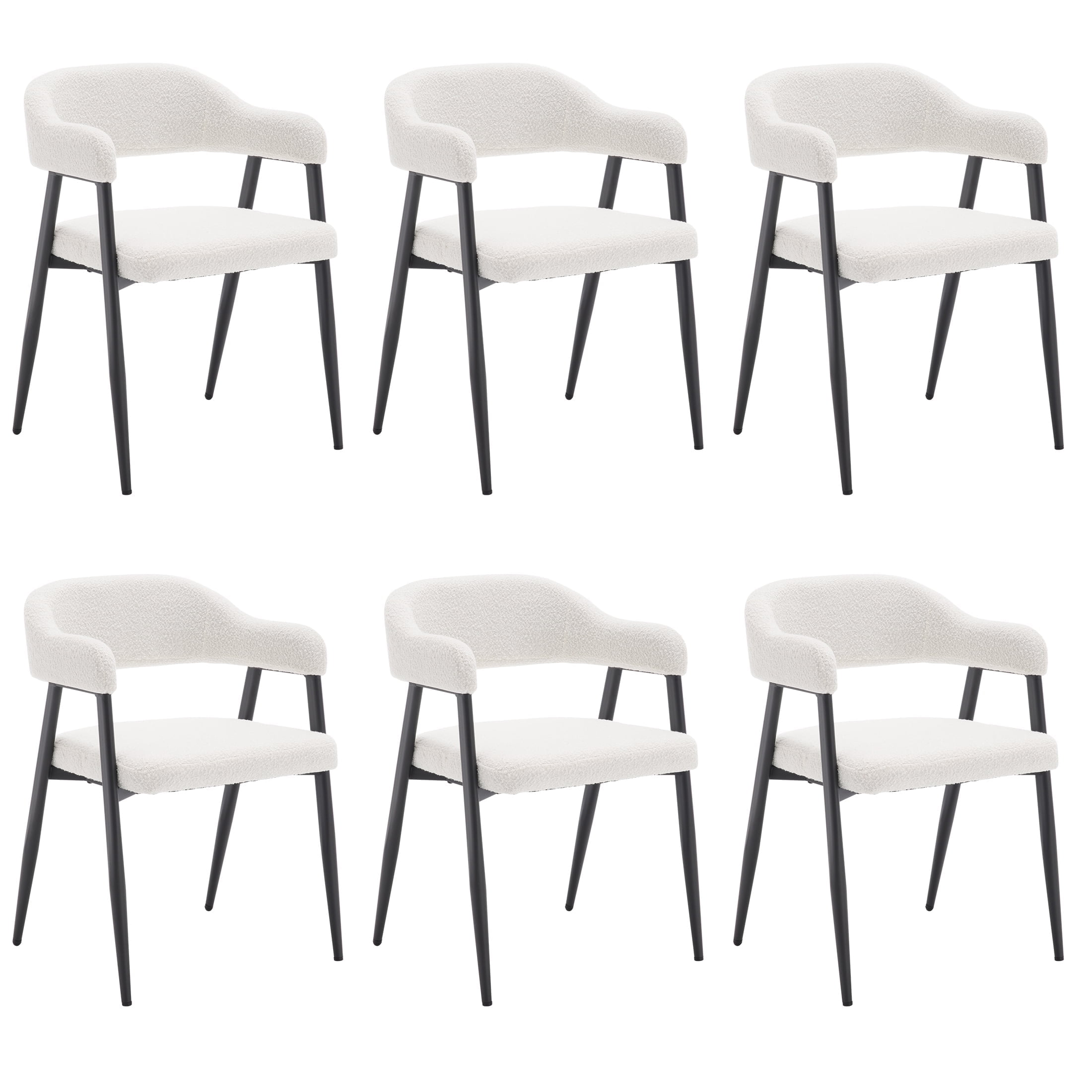 Guyou Modern Dining Room Armchairs Set of 6, Retro Sherpa Upholstered ...