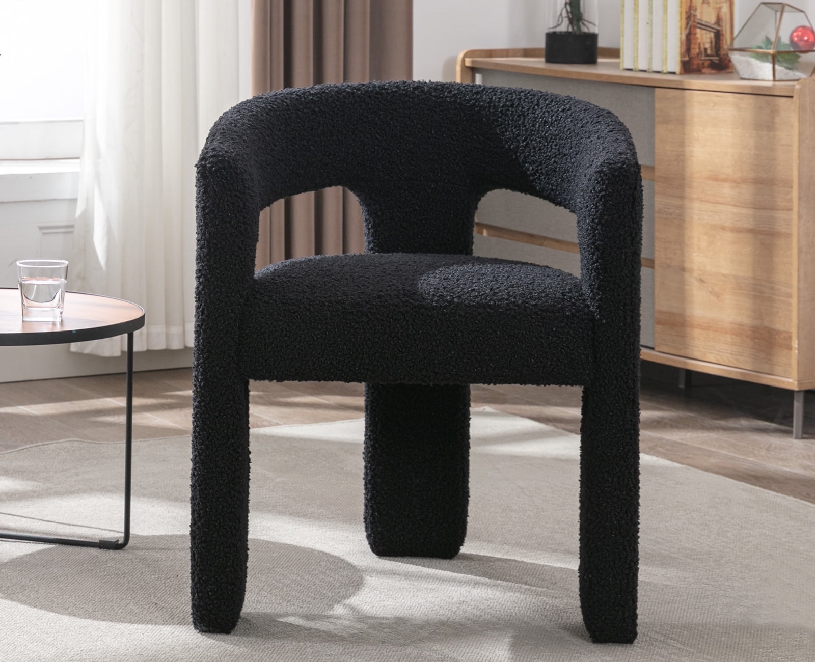 Guyou Modern Accent Faux Fur Upholstered Dining Chair, Armchair with Armrests for Living Room ...