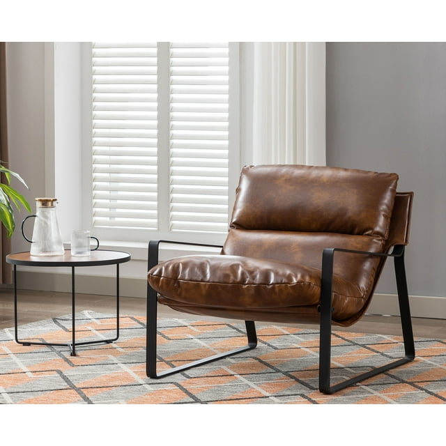 Guyou Reading Cozy Arm Comfortable Chair - Modern Faux Leather, Metal ...