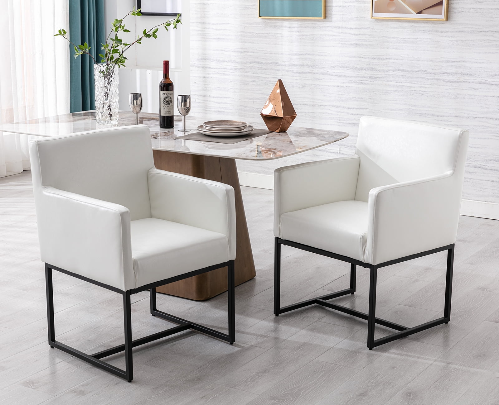 Guyou Modern Faux Leather Upholstered Dining Chairs Set of 2, Kitchen ...