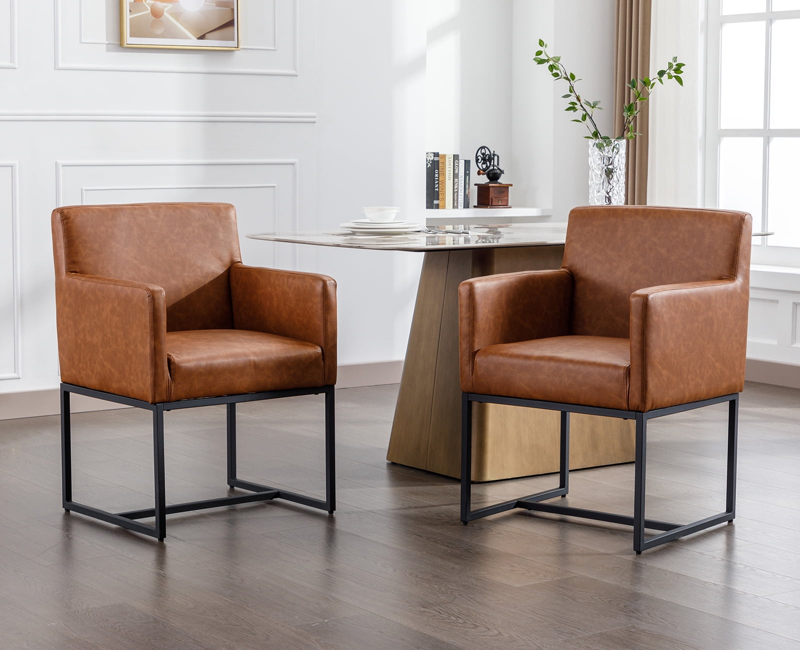 Guyou Modern Faux Leather Upholstered Dining Chairs Set of 2, Kitchen ...