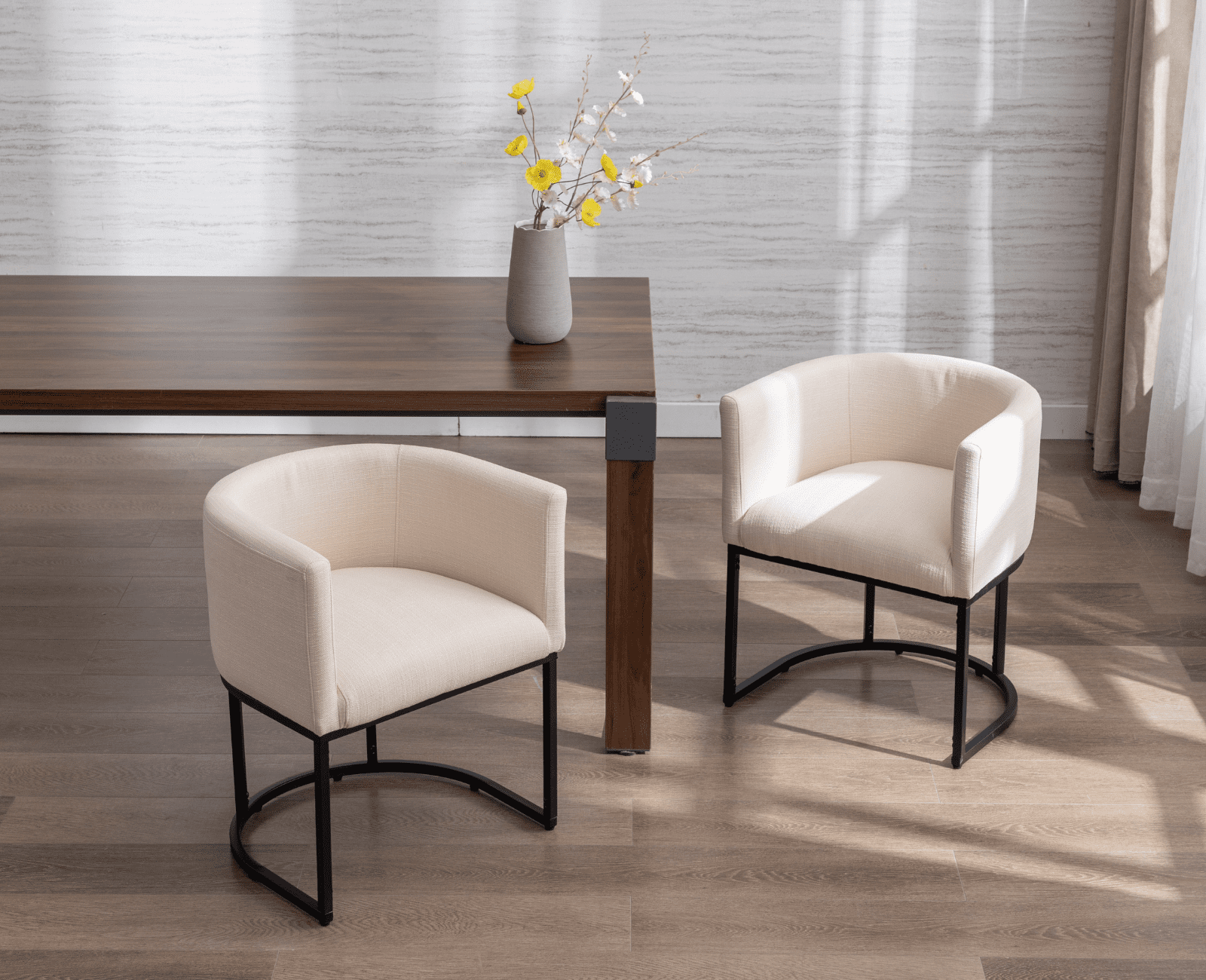 Guyou Modern Linen Dining Chair Set of 2, Mid-century Upholstered ...