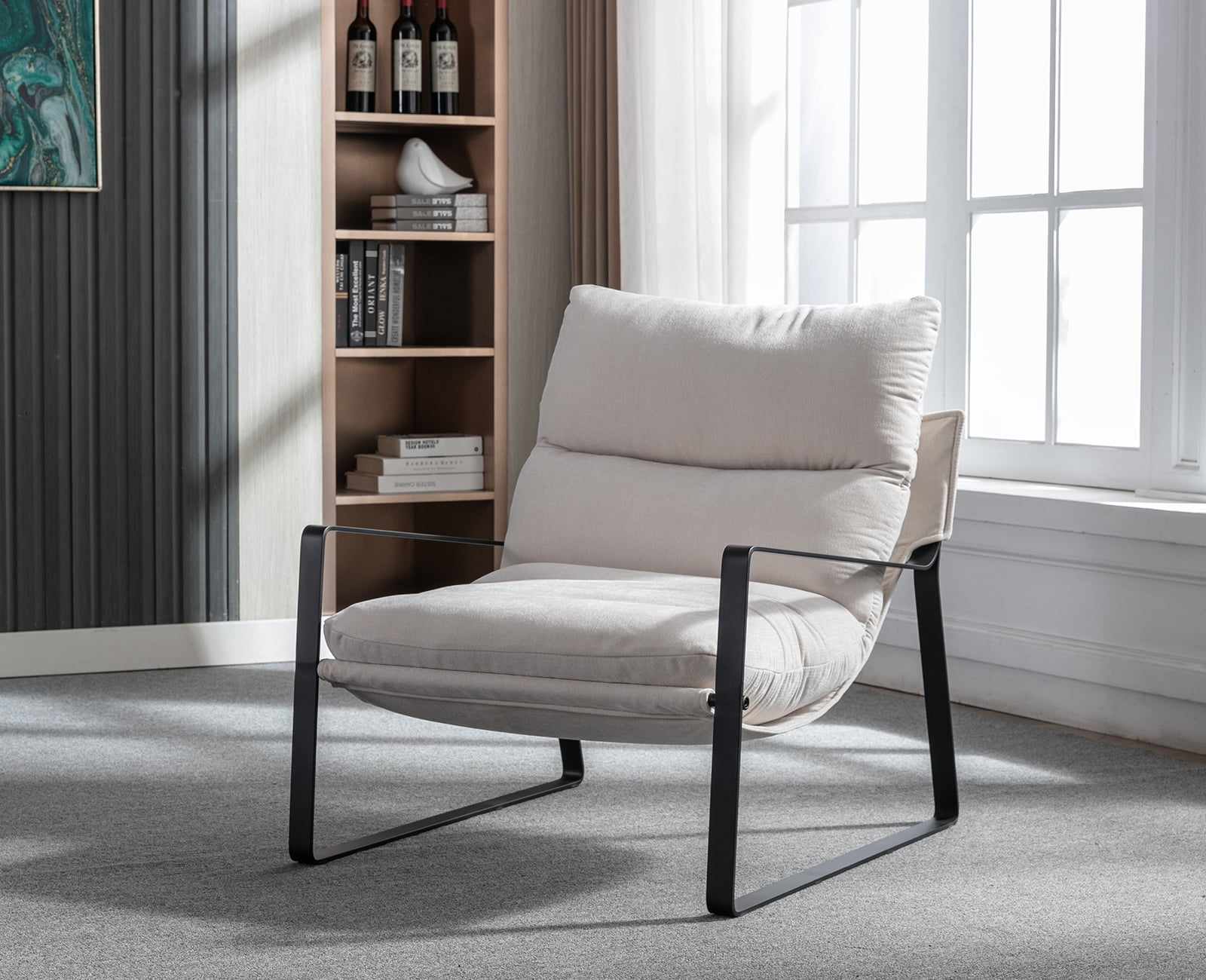 Guyou Modern Linen Upholstered Accent Armchair, Metal Base, Removable ...
