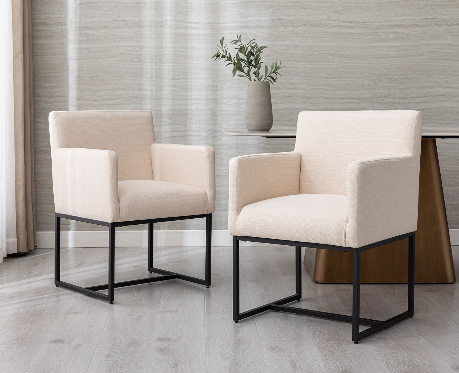 Guyou Modern Linen Upholstered Dining Chairs Set of 2, Kitchen Chairs ...