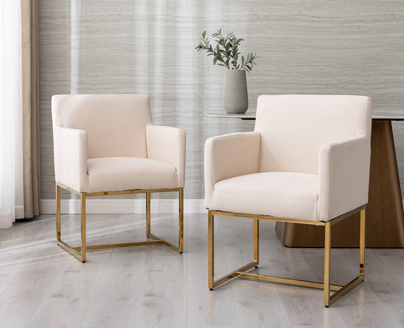 Guyou Modern Linen Upholstered Dining Chairs Set of 2, Kitchen Chairs ...