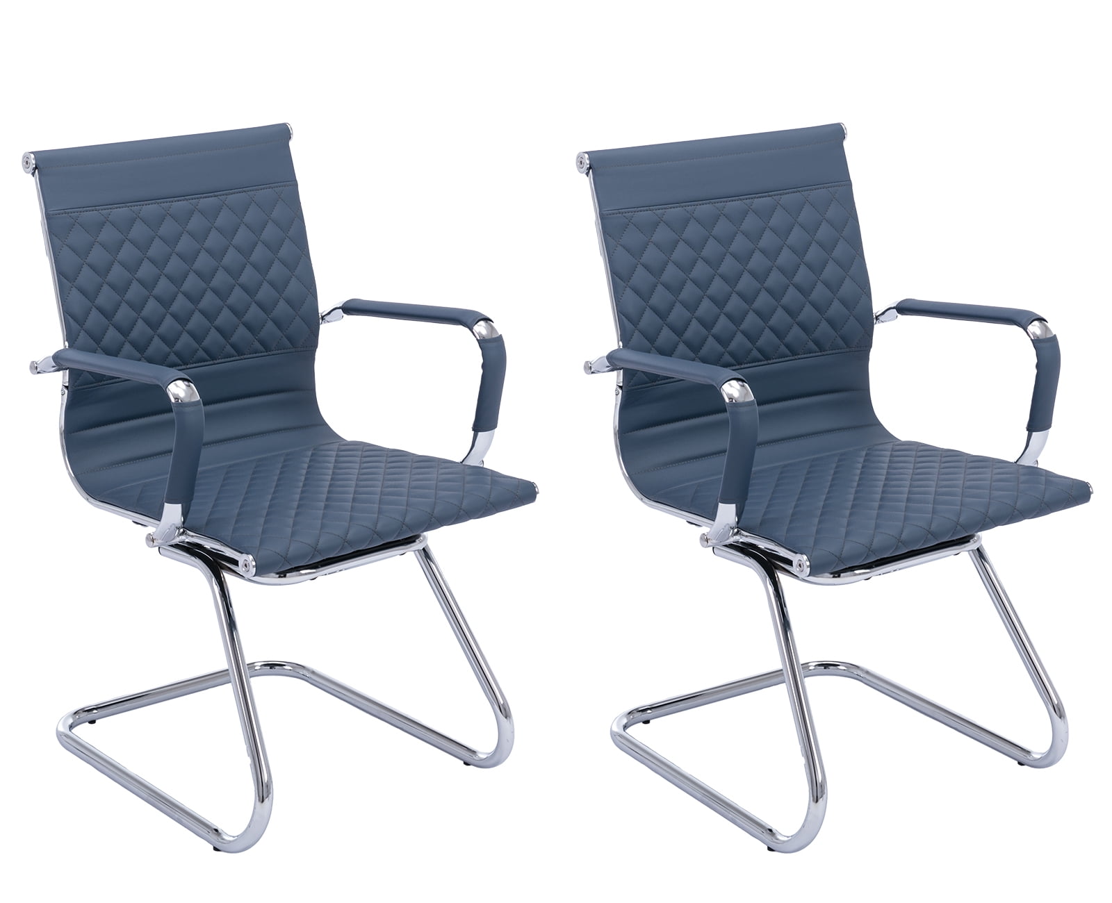 Guyou Modern Office Guest Chair Set of 2, Faux Leather, Padded Arms ...