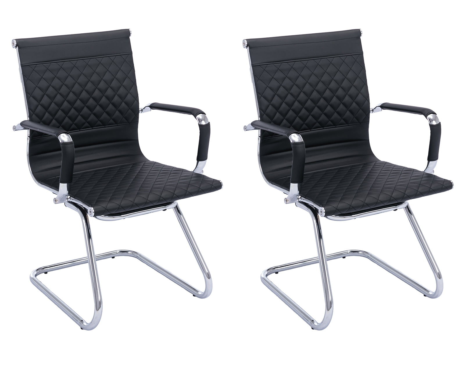 Guyou Modern Mid Back Office Guest Chair Set of 2, Faux Leather ...