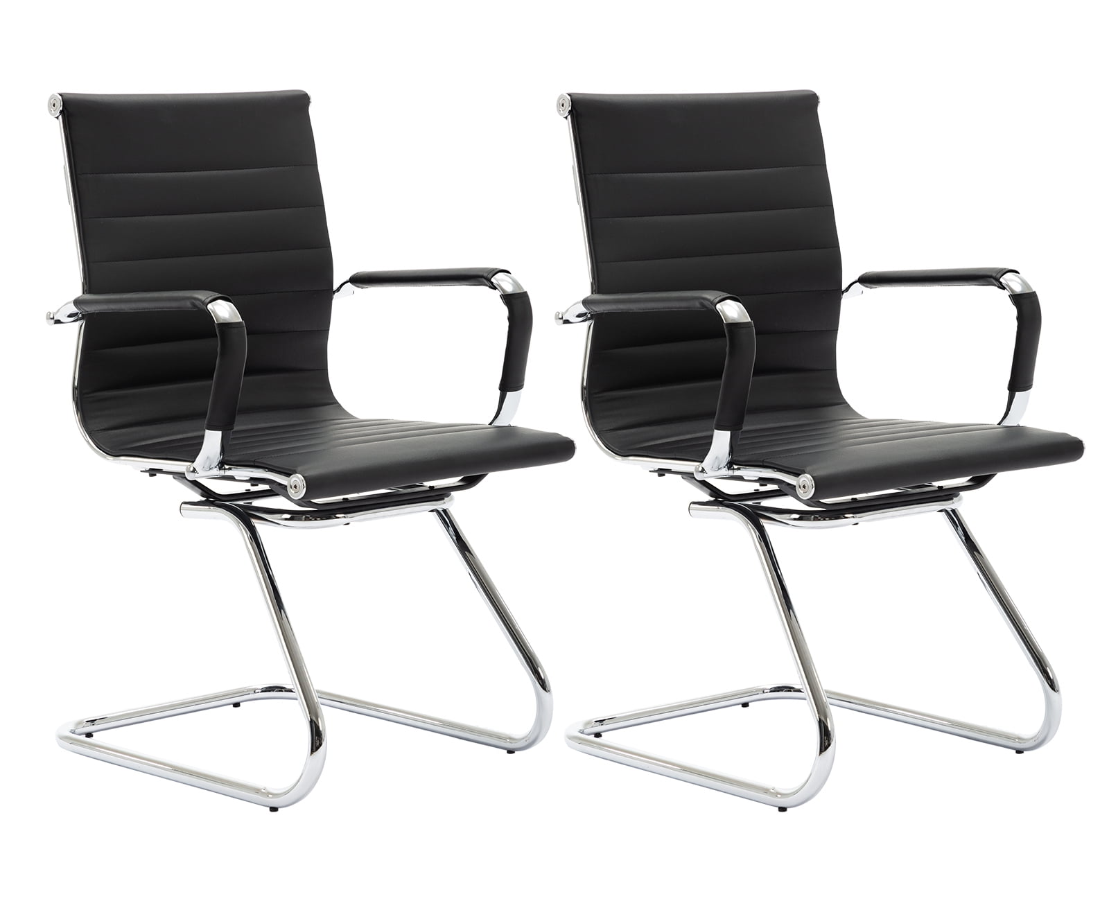 Guyou Modern Mid-Back Guest Chair, Faux Leather, Armrests, Metal Base ...
