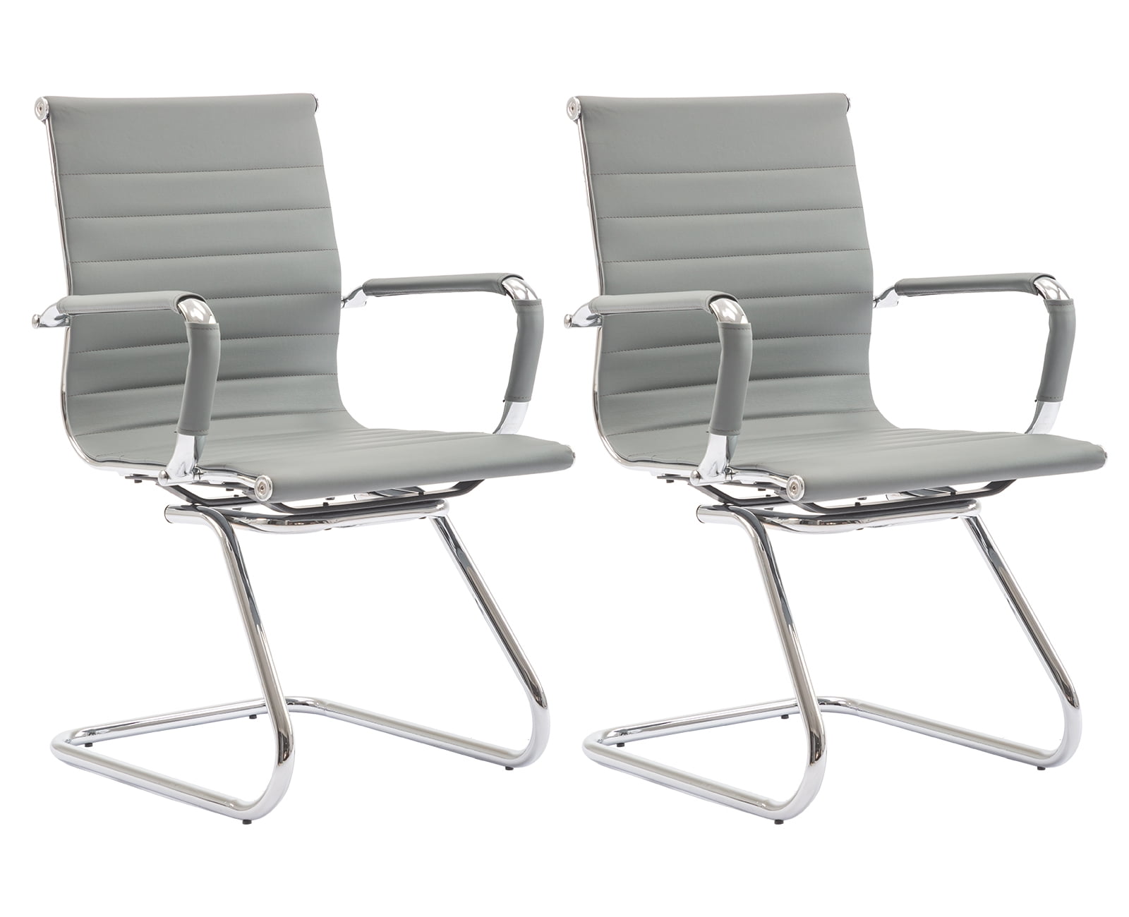 Guyou Modern Mid Back Office Guest Chair Set of 2, Faux Leather ...