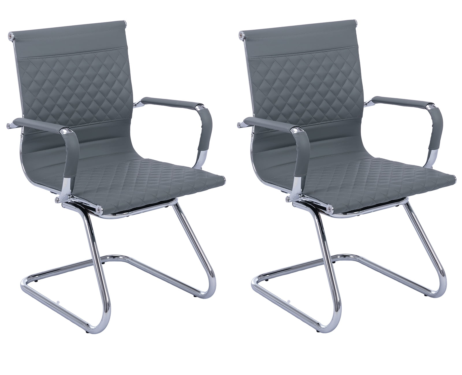 Guyou Modern Mid Back Office Guest Chair Set of 2, Faux Leather ...