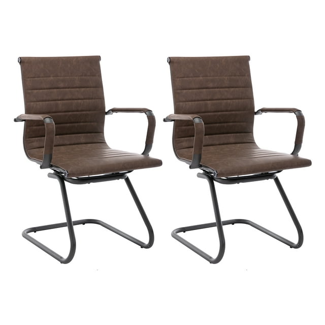 Guyou Modern Mid Back Office Guest Chair Set of 2, Faux Leather ...
