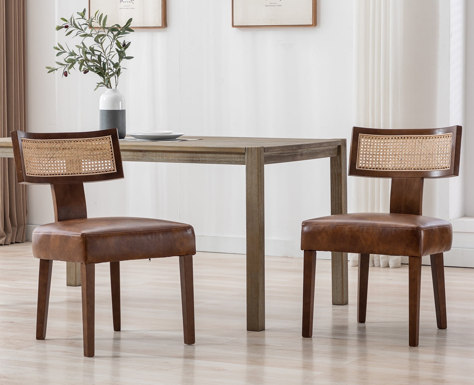 Guyou Farm Style Natural Woven Indoor Dining Chairs Set of 2, Mid ...