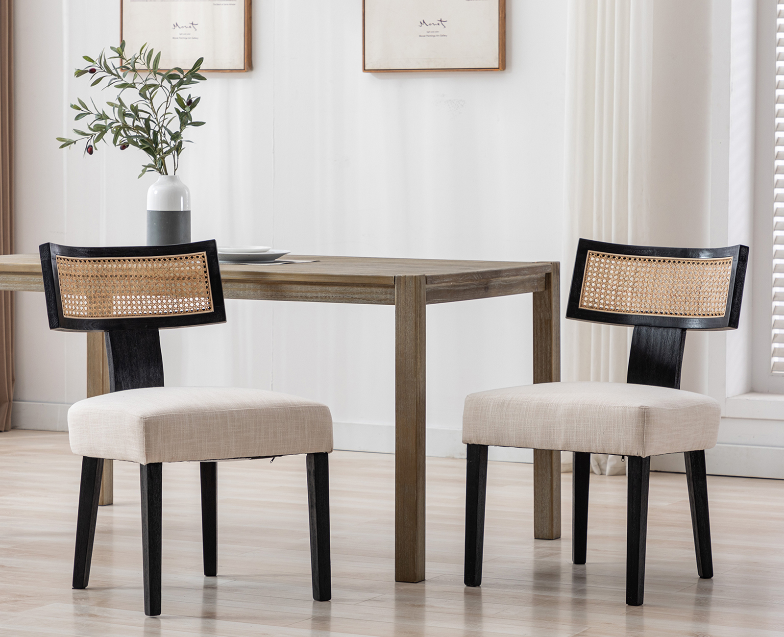 Tzicr French Dining Chairs Set of 6,Mid Century Upholstered Rattan ...
