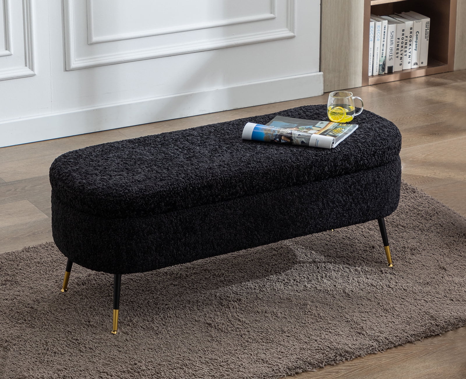 Guyou Modern Storage Bench, Lambswool Upholstered Bench with Metal Legs ...