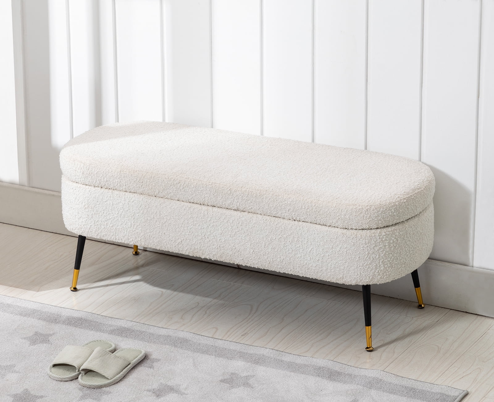 Guyou Modern Storage Bench, Lambswool End of Bed Bench with Metal Legs ...