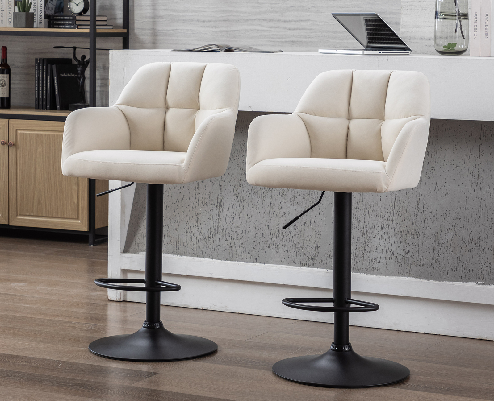 Guyou Modern Swivel Bar Stool Set of 2, Velvet Upholstered Adjustable ...