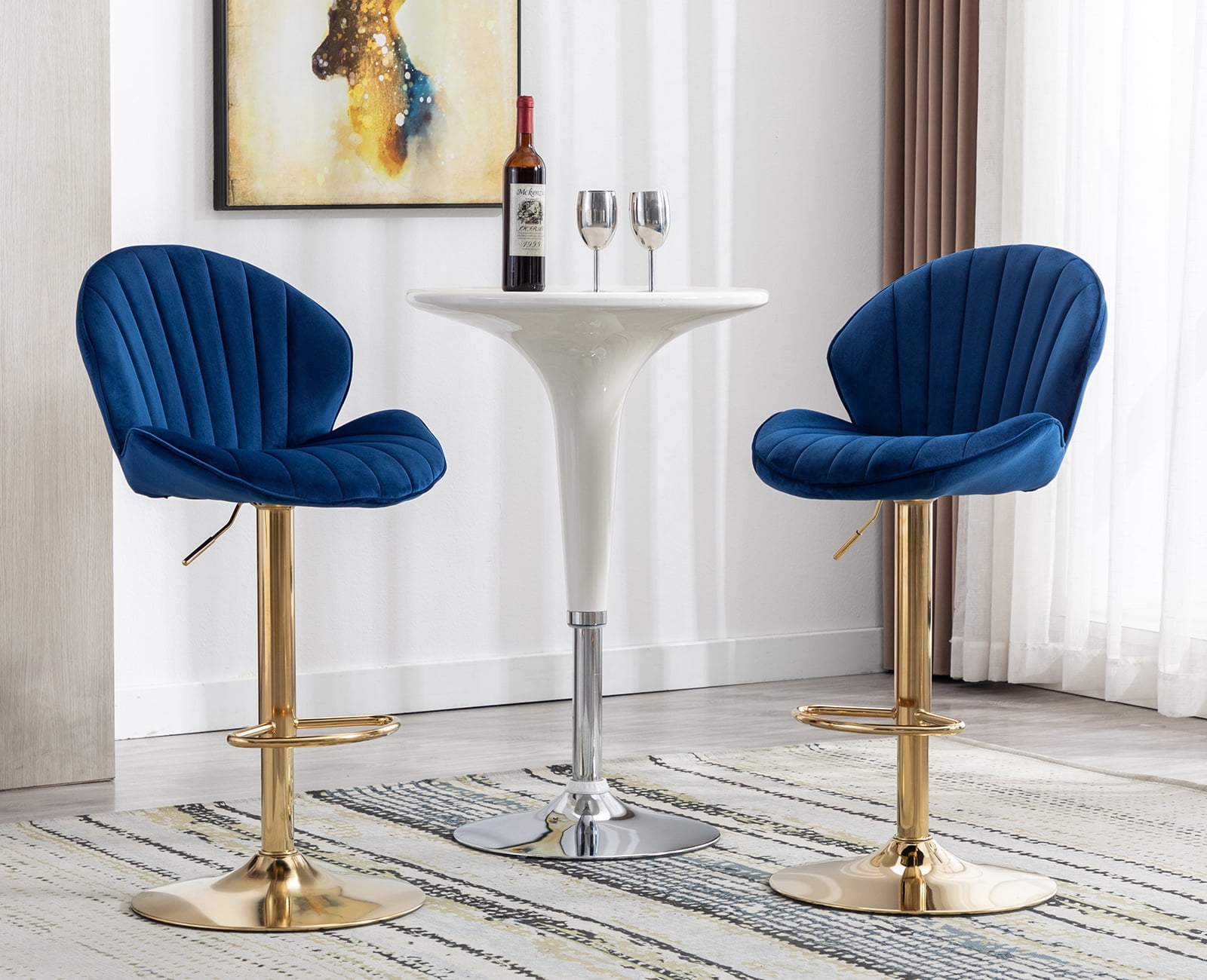 Guyou Modern Metal Bar Stools, Swivel Set of 2, Adjustable Velvet ...